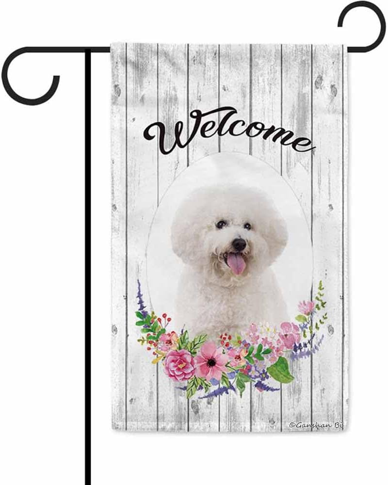 Welcome Spring Summer Flowers Bichon Frise Decor Garden Flag Lovely ...
