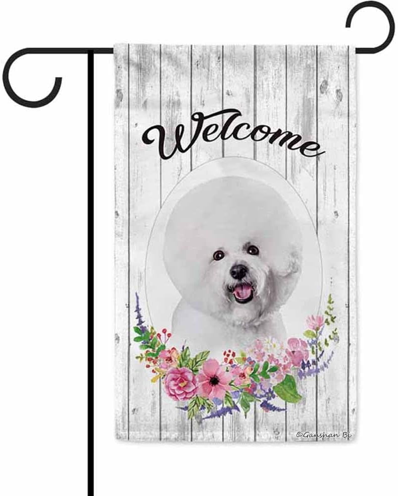 Welcome Spring Summer Flowers Bichon Frise Decorative Garden Flag Dog ...