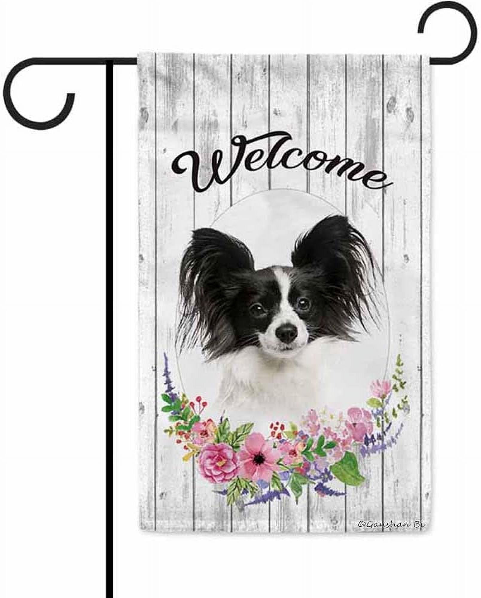 Welcome Spring Summer Flowers Papillon Decorative Garden Flag Dog ...