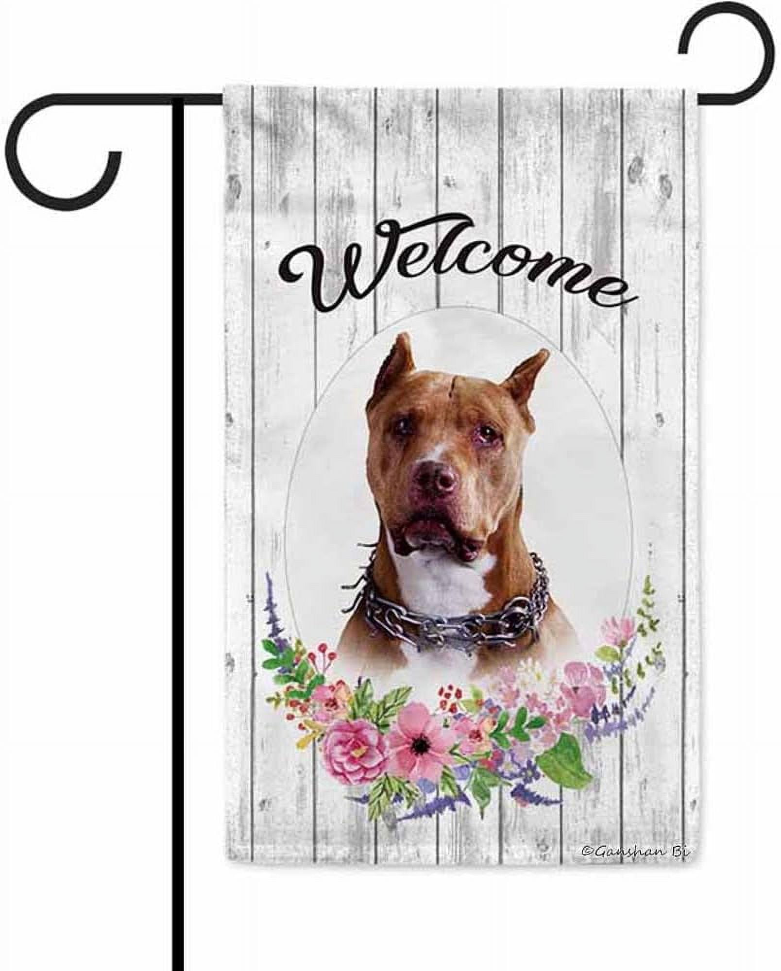 Welcome Spring Summer Flowers Pitbull Decorative Garden Flag Dog Floral ...