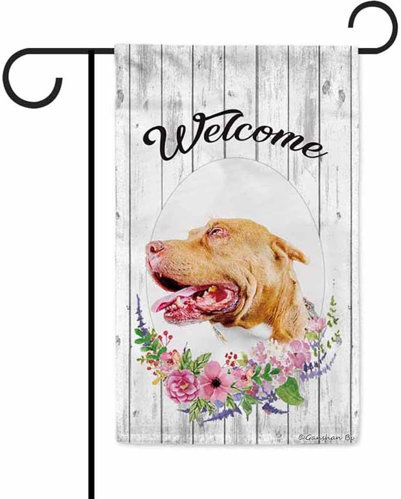 Welcome Spring Summer Flowers Pitbull Decorative Garden Flag Dog Floral ...