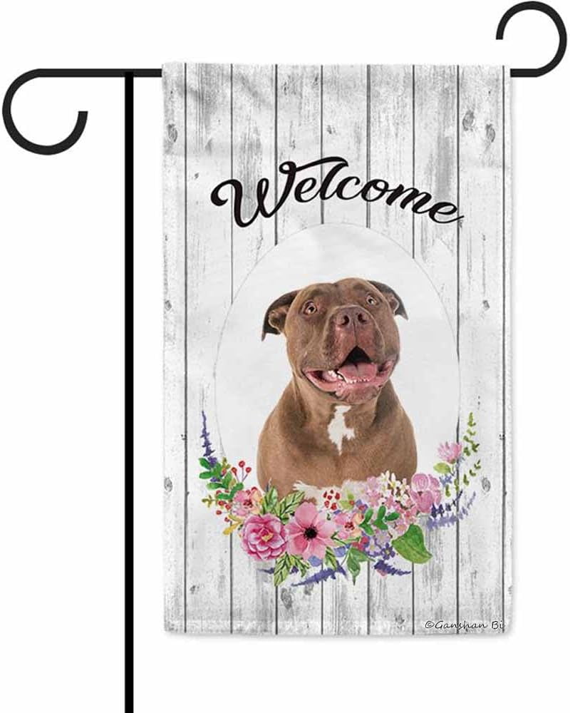 Welcome Spring Summer Flowers Pitbull Red Nose Decor Garden Flag Lovely ...