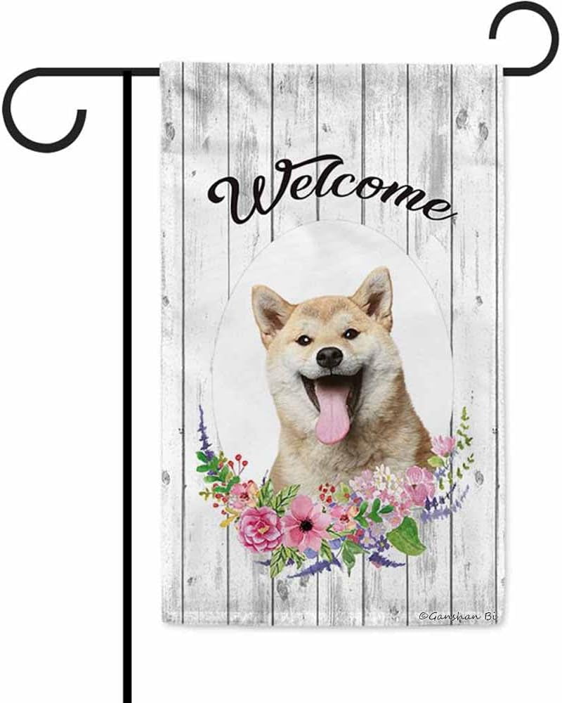 Welcome Spring Summer Flowers Shiba Inu Decor Garden Flag Lovely Floral ...