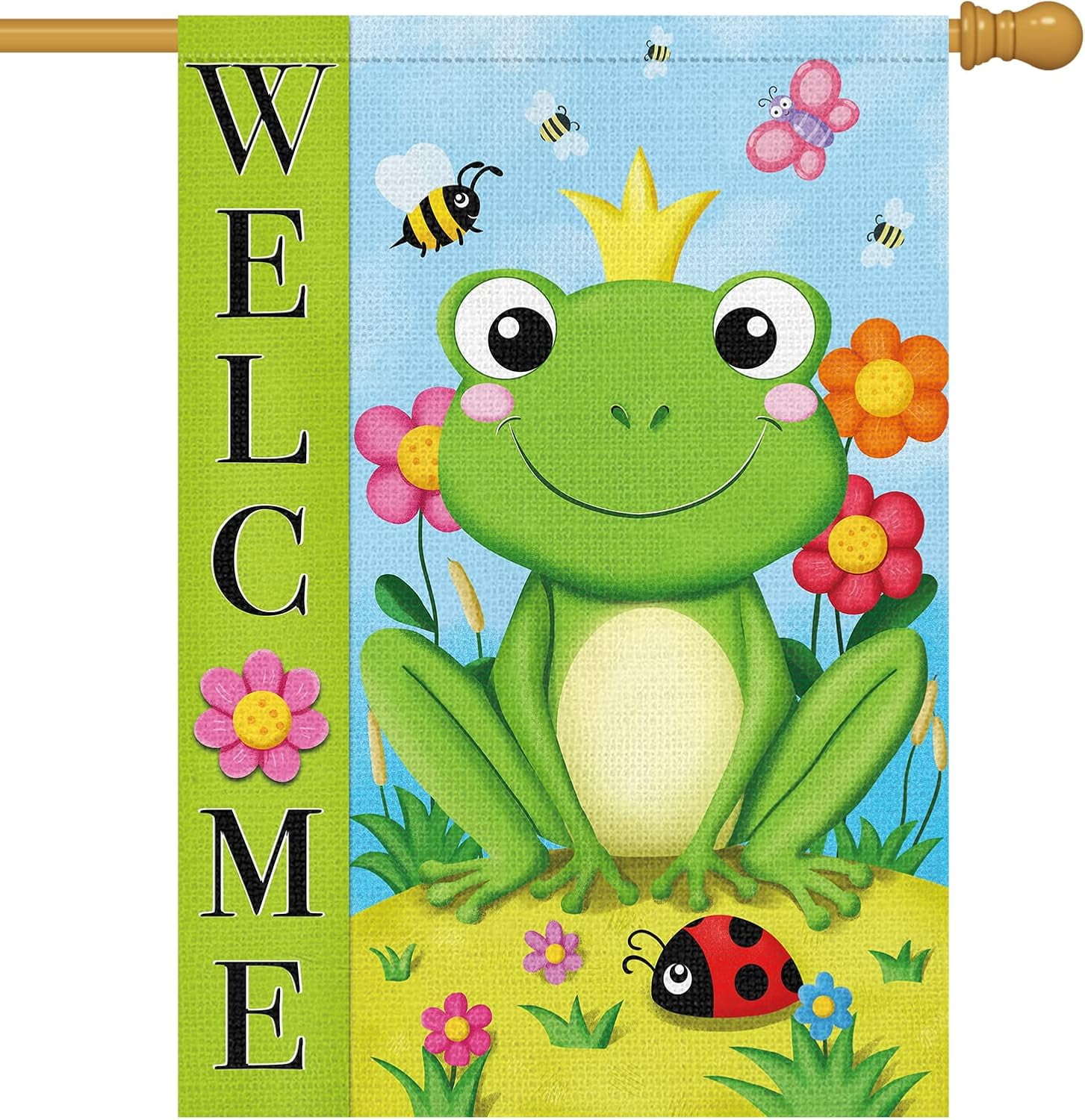 Welcome Spring Summer Frog House Flags, Burlap Large Hello Summer ...