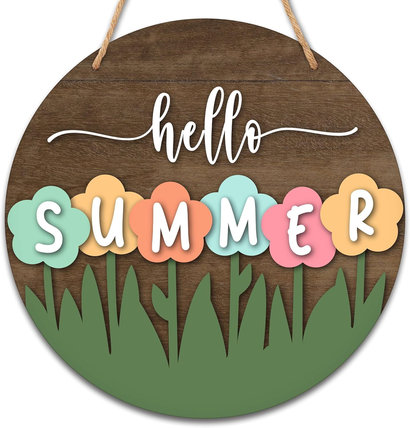 Welcome Spring Summer Front Door Sign Summer Flower Wall Hanging Round ...