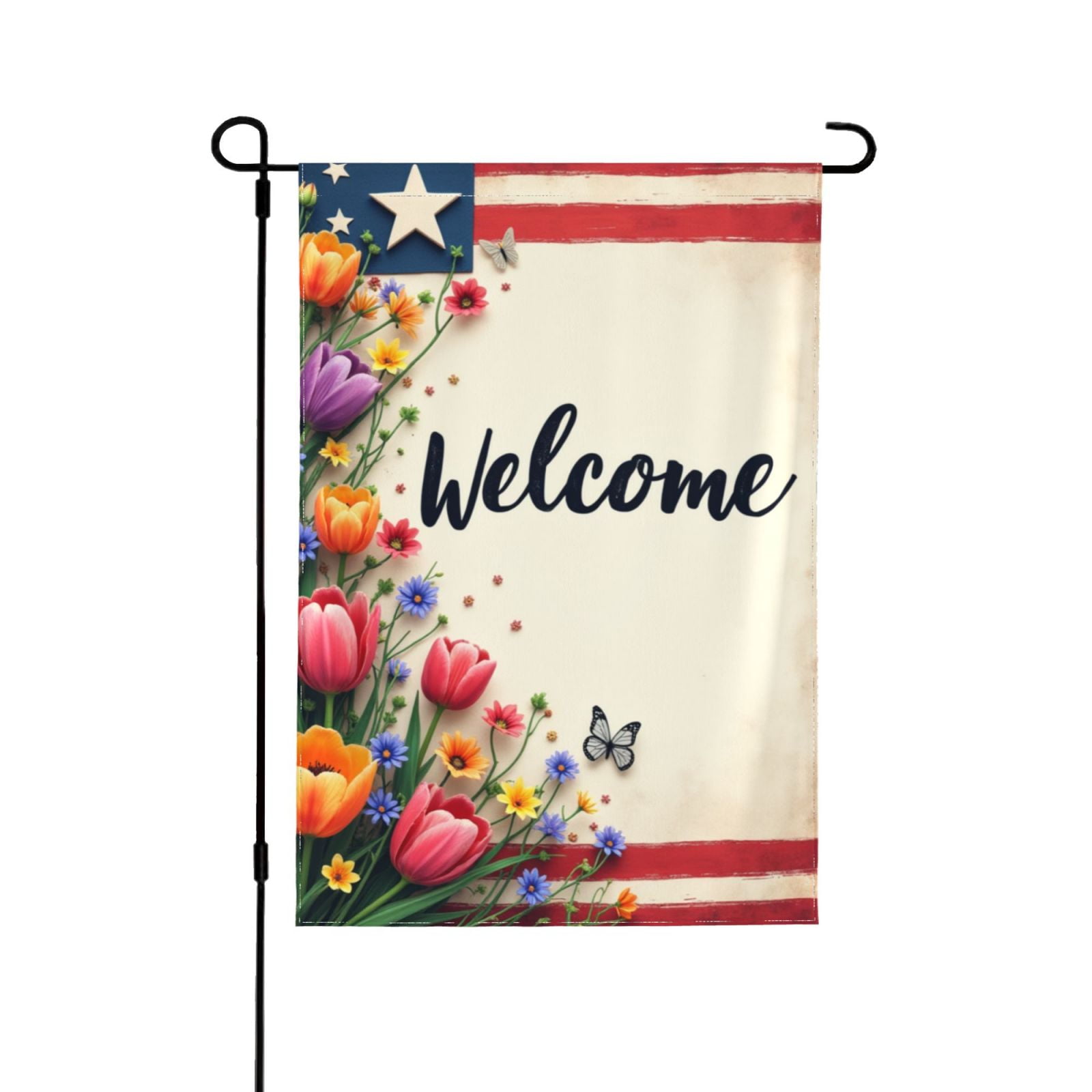 Welcome Spring Summer Garden Flag American Flag With Red And White ...
