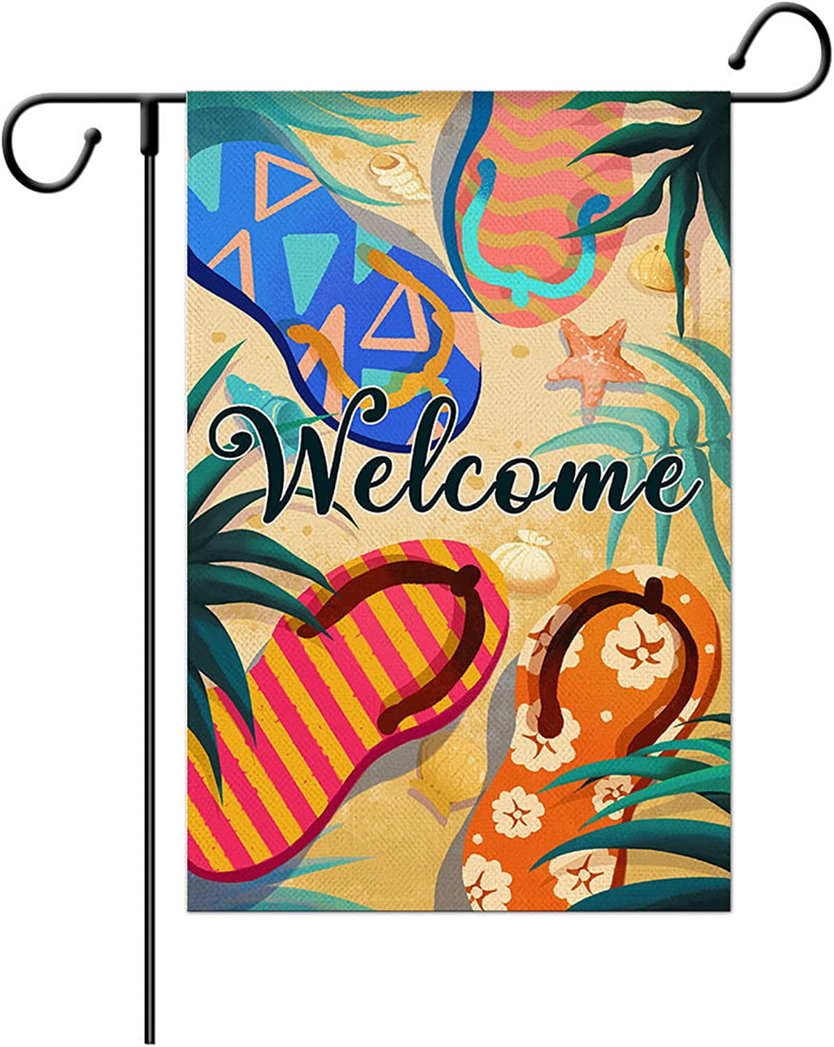 Welcome Spring Summer Garden Flag Colorful Flip Flops Garden Flags ...