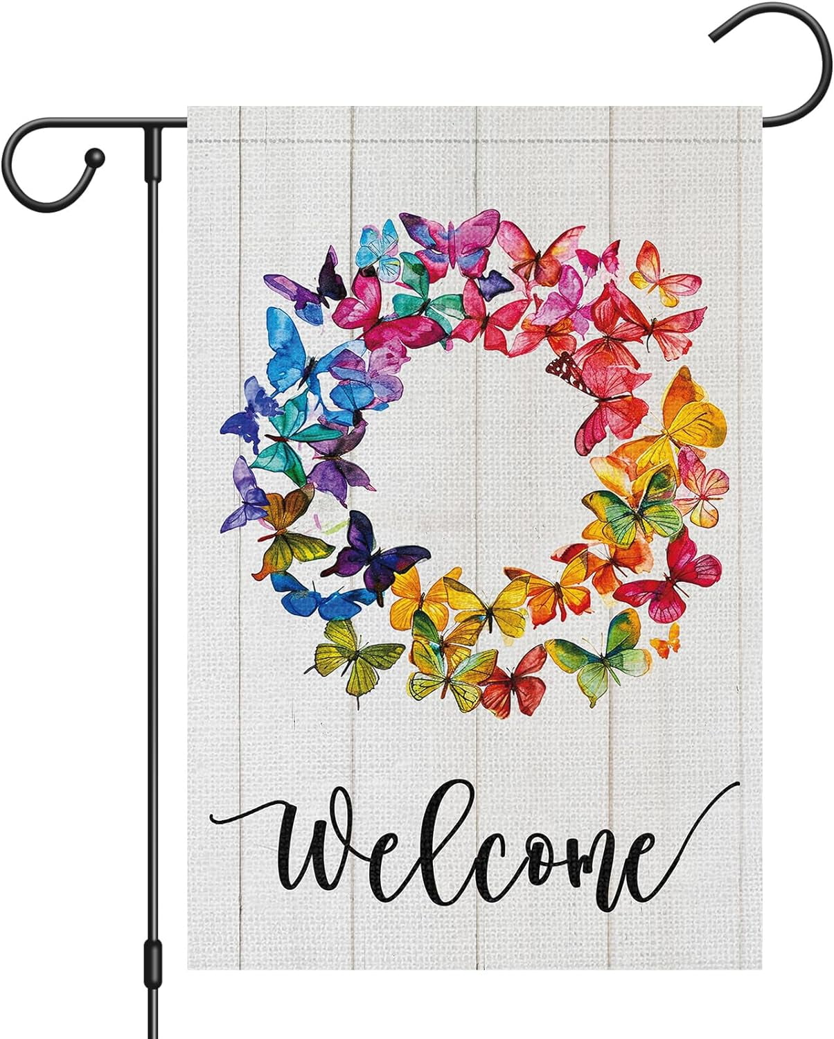 Welcome Spring Summer Garden Flag Double Sided Butterfly Wreath Yard ...