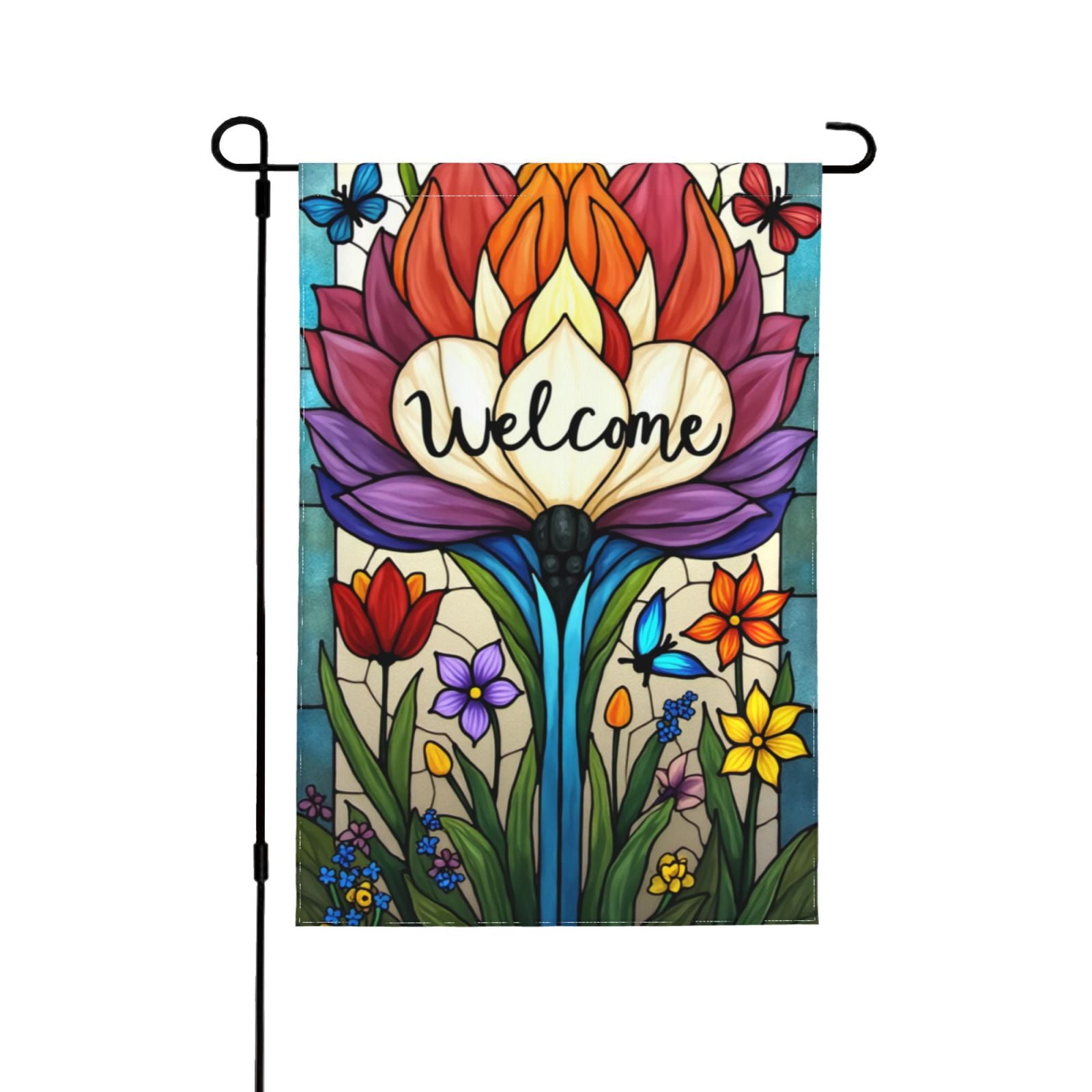 Welcome Spring Summer Garden Flag Double Sided Floral Butterfly Garden ...