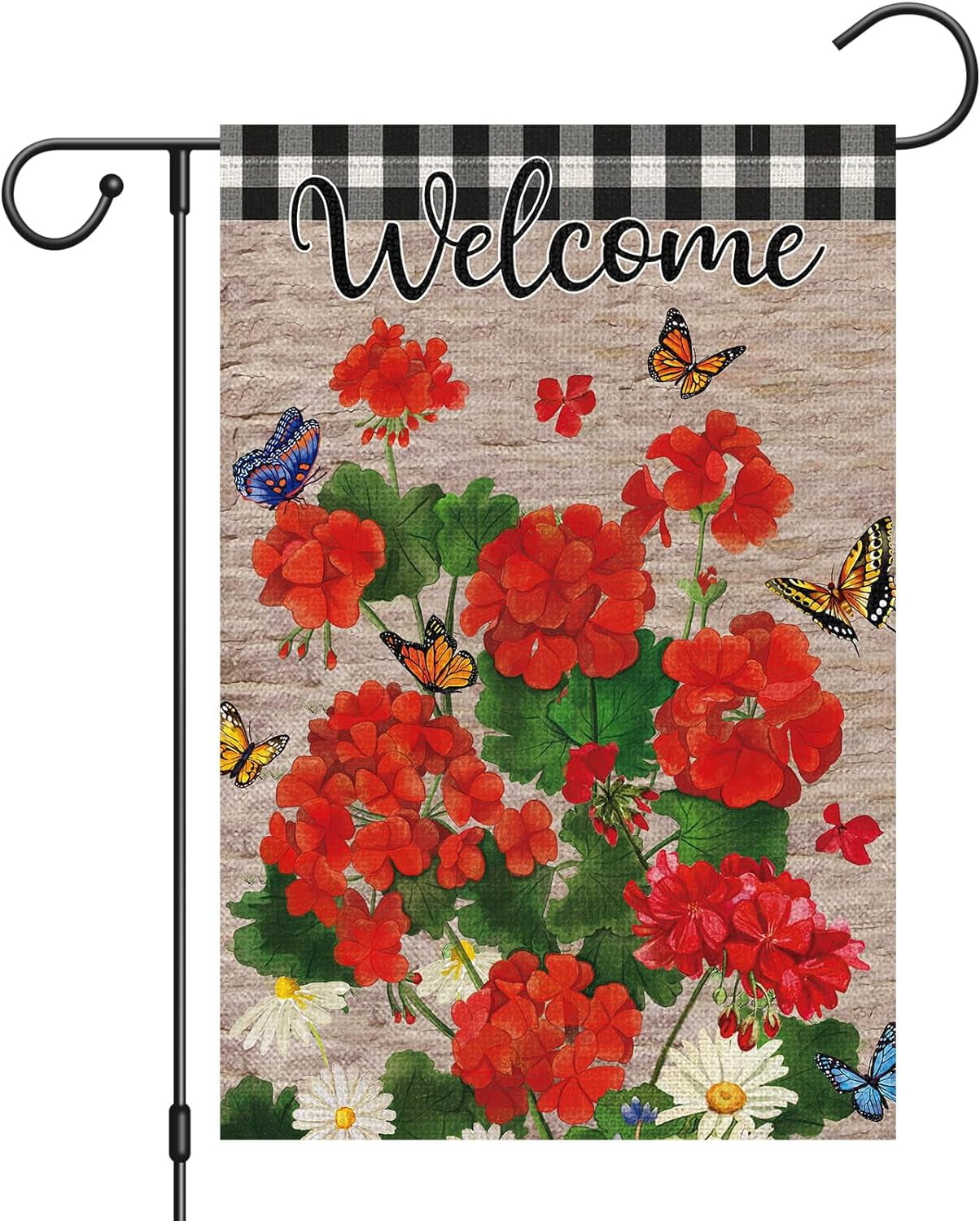 Welcome Spring Summer Garden Flag Geranium Red Flower Garden Flags ...