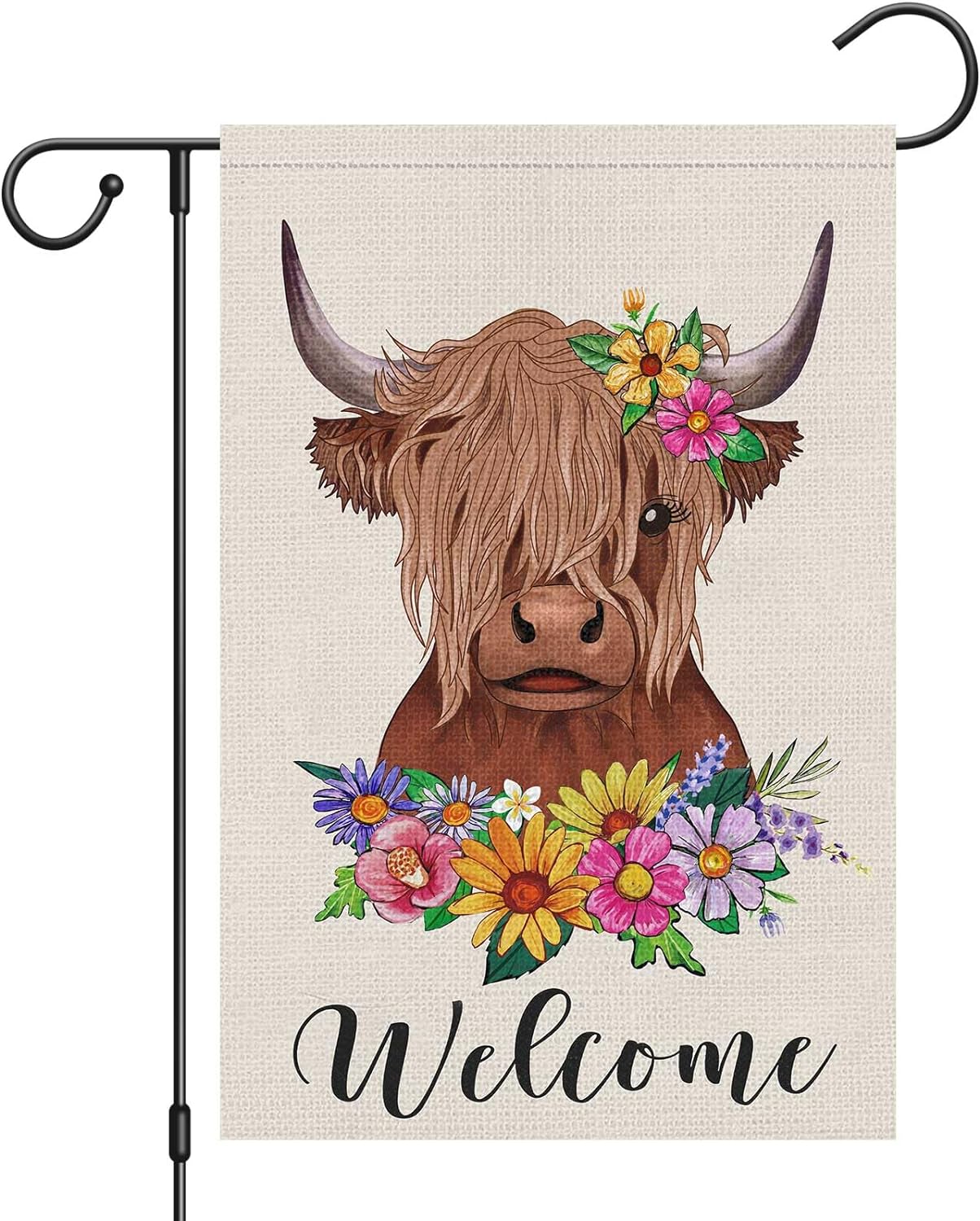 Welcome Spring Summer Garden Flag Highland Cow Garden Flags Double ...