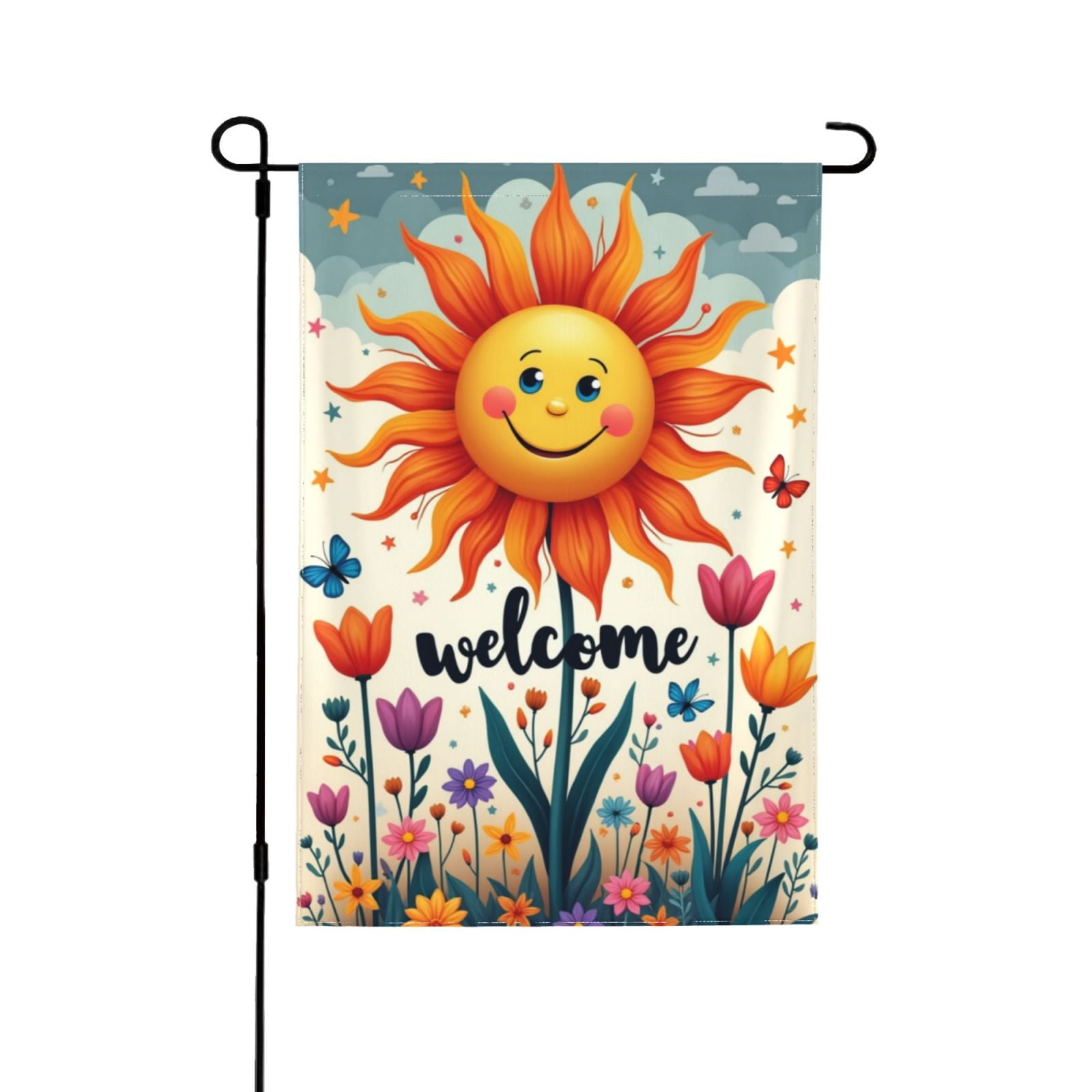Welcome Spring Summer Garden Flag Smiling Sun Flowers Double Sided ...
