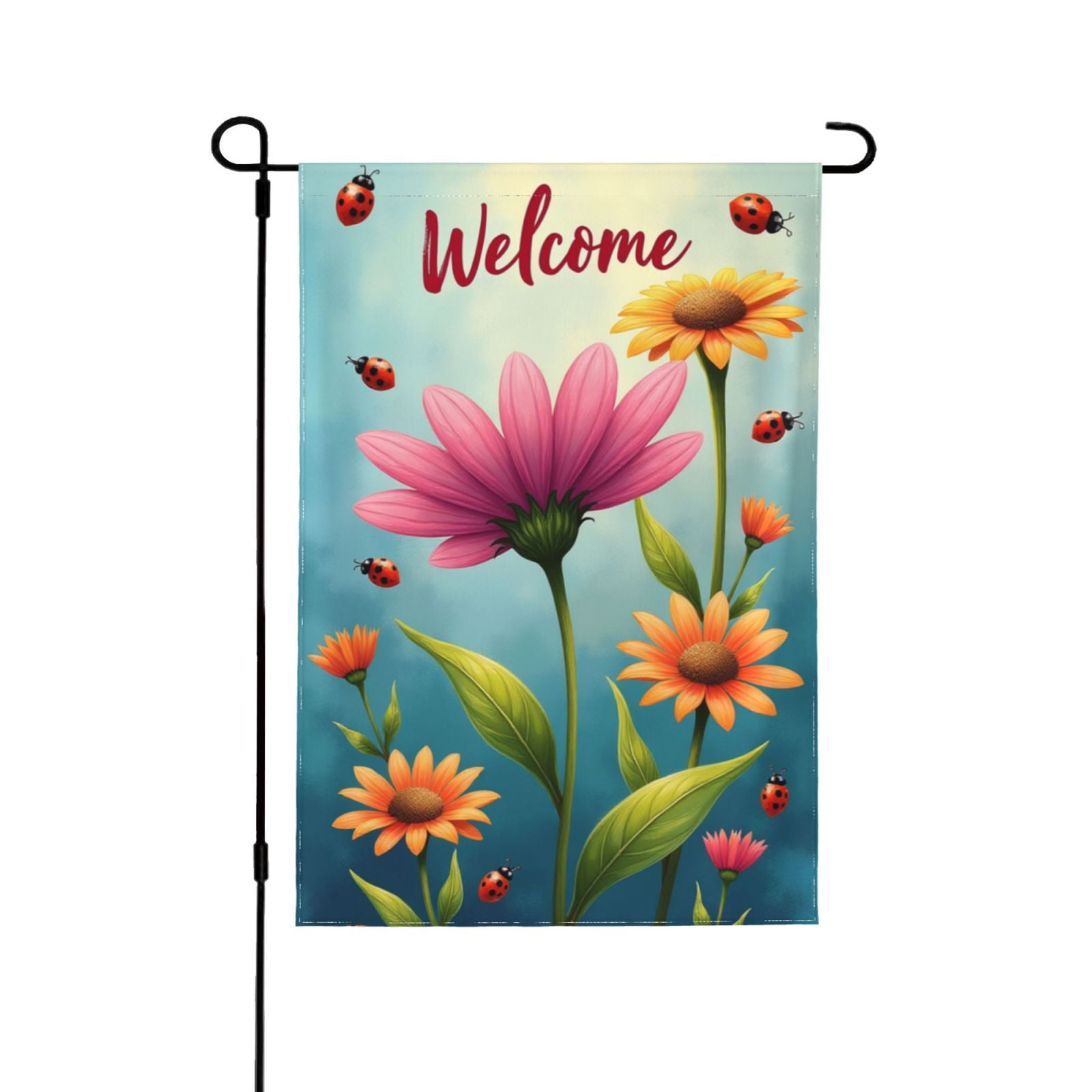 Welcome Spring Summer Garden Flag With Ladybugs And Flowers Double ...