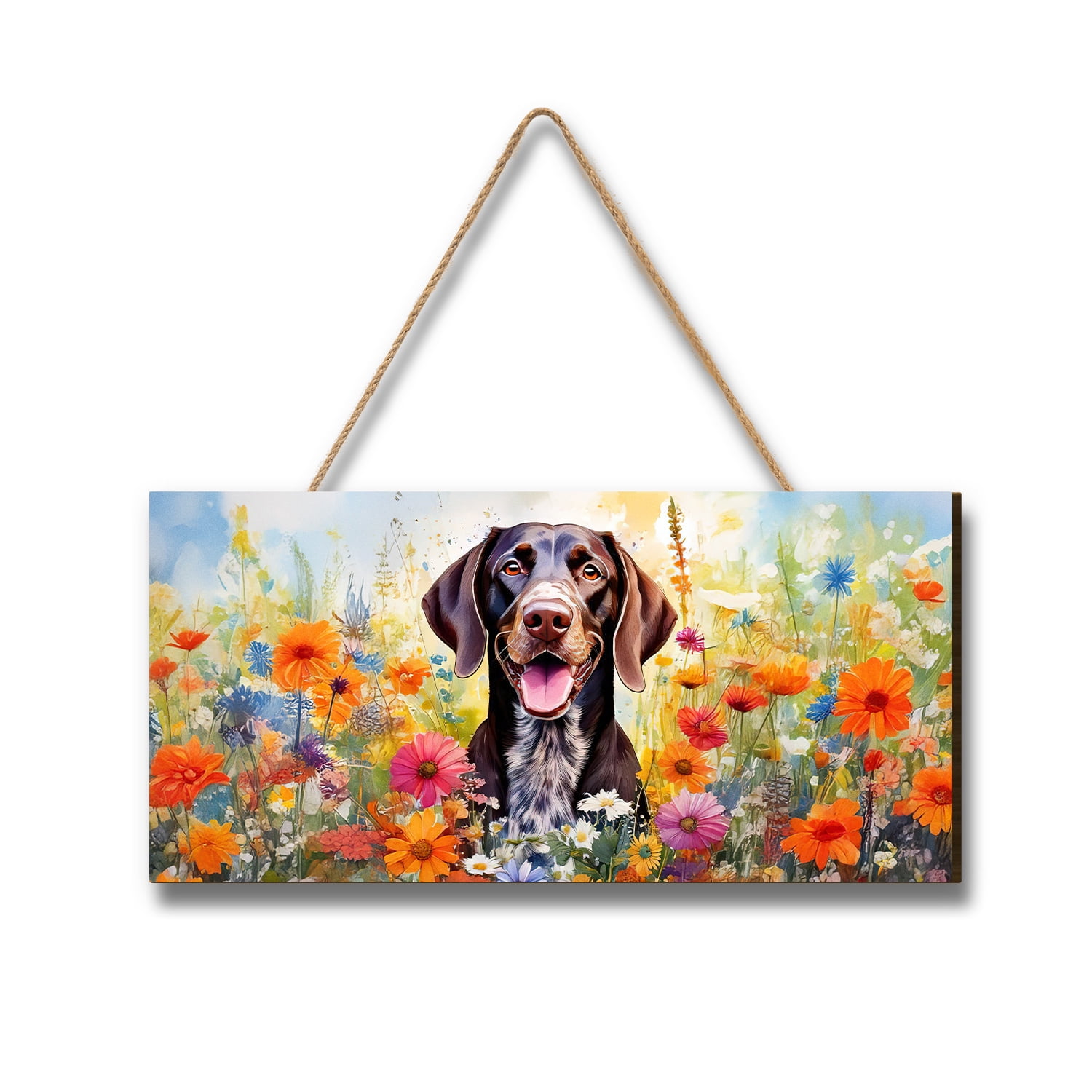 Welcome Spring Summer German Shorthaired Pointer Portrait Flower Blue ...