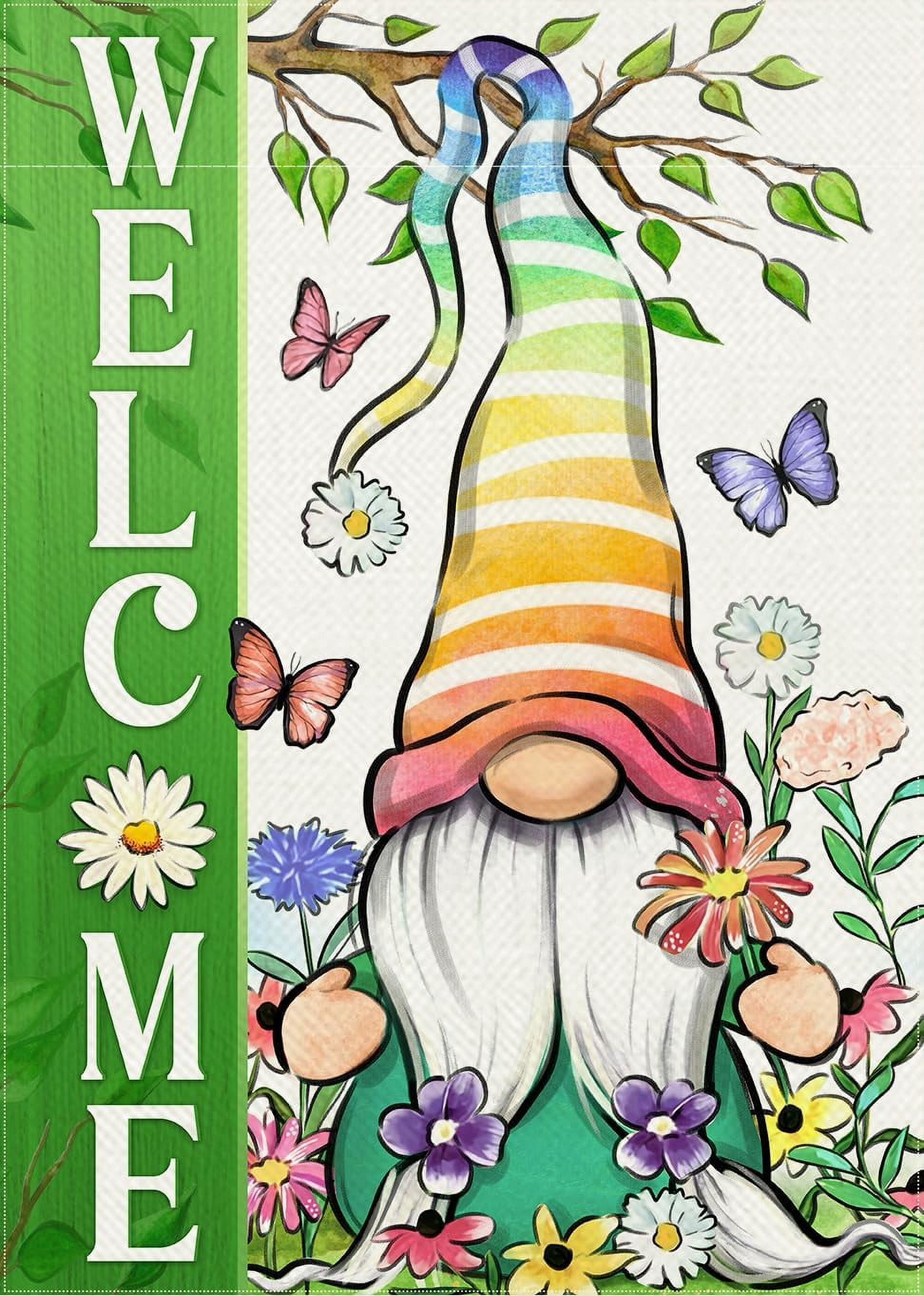 Welcome Spring Summer Gnome Decorative Garden Flag, Daisy Floral ...