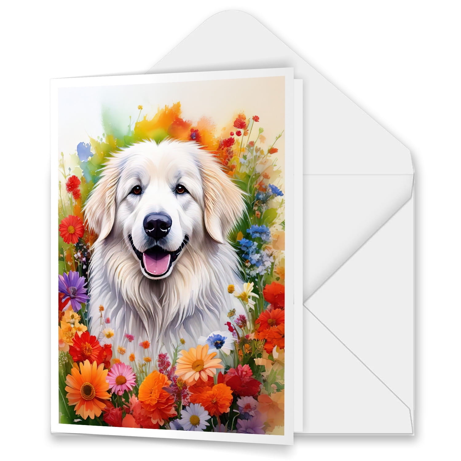 Welcome Spring Summer Great Pyrenees Portrait Flower Blue Sky 5x7in ...