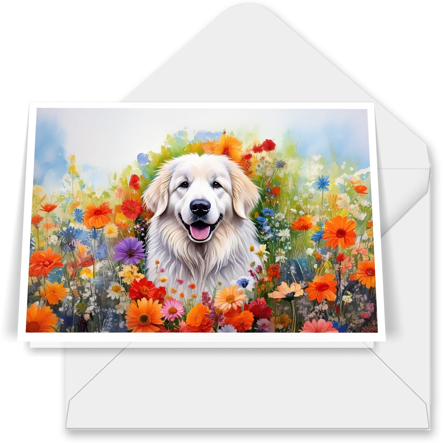 Welcome Spring Summer Great Pyrenees Portrait Flower Blue Sky 7x5in ...