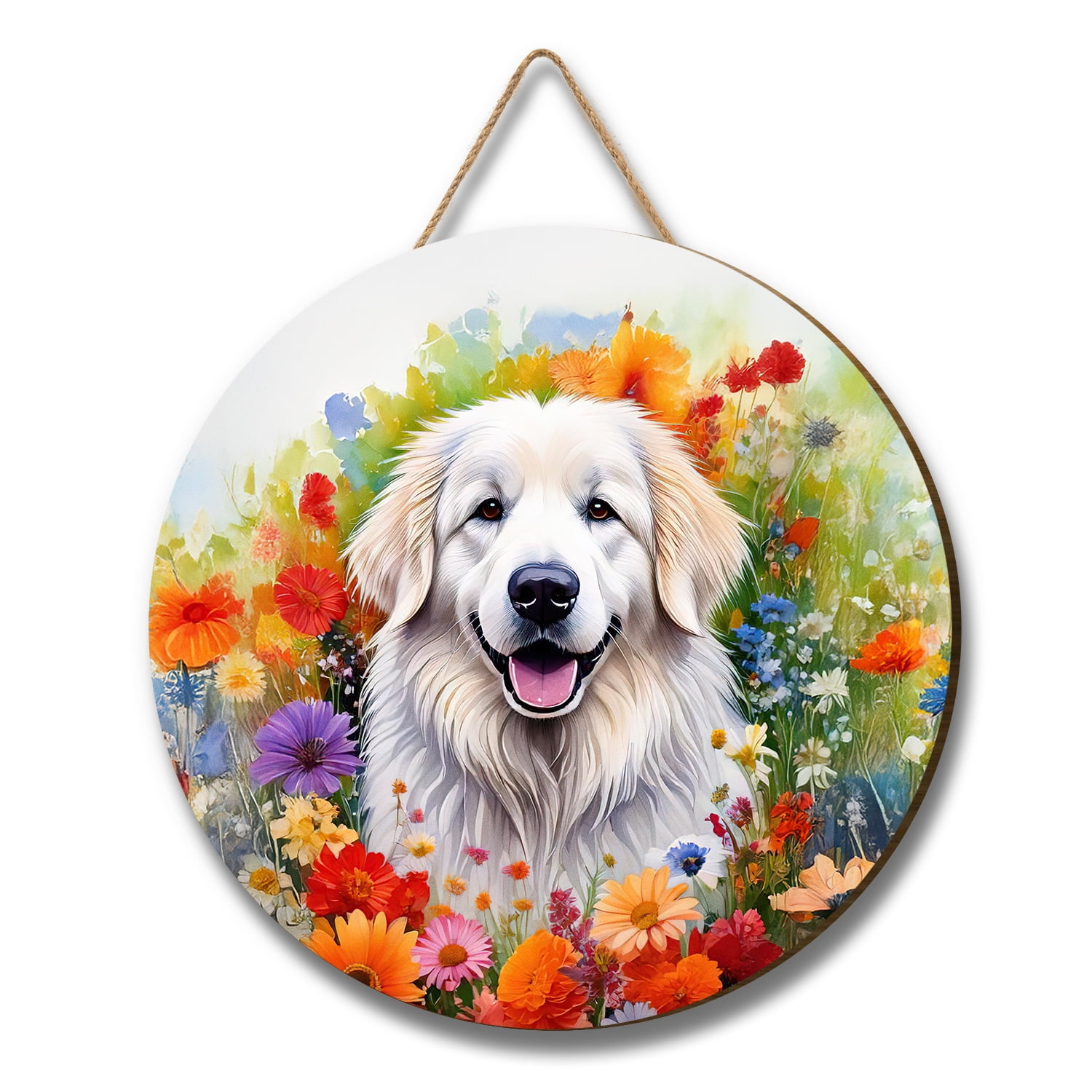 Welcome Spring Summer Great Pyrenees Portrait Flower Blue Sky Round ...