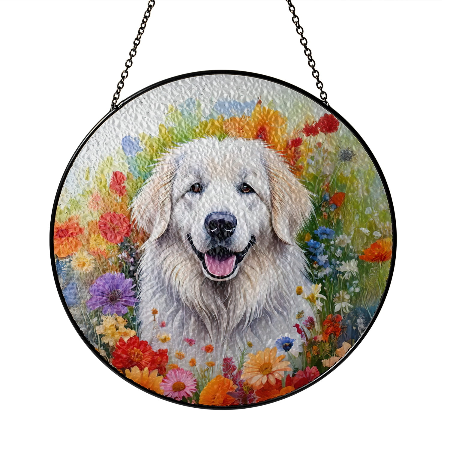Welcome Spring Summer Great Pyrenees Portrait Flower Blue Sky Stained ...