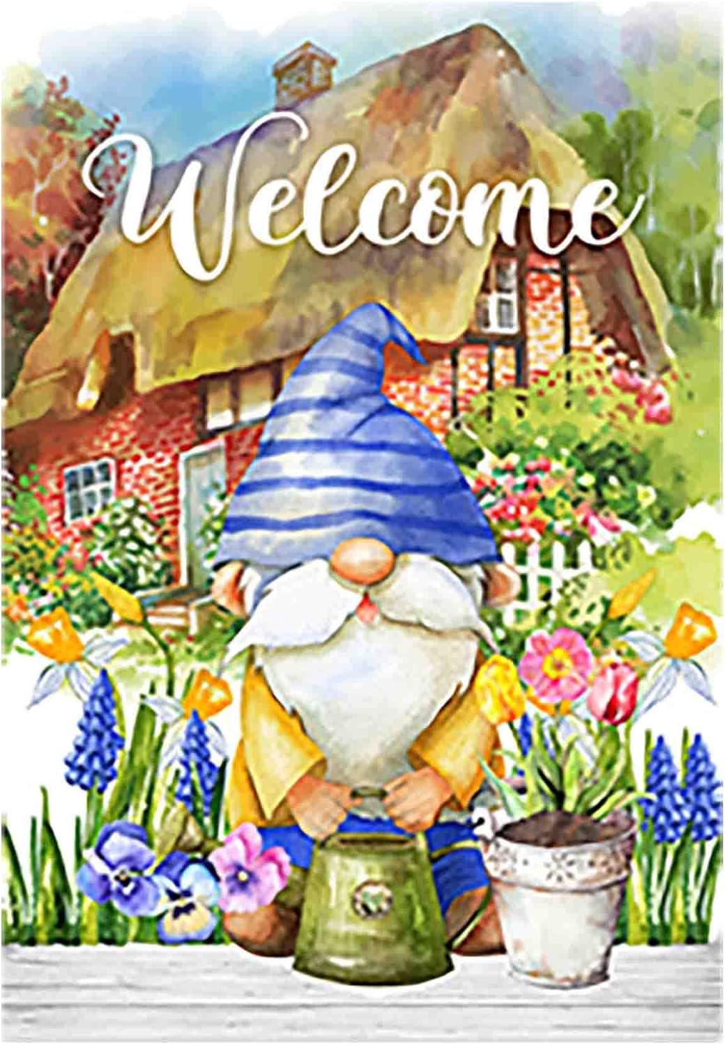 Welcome Spring Summer House Flag Gnome Floral Double Sided Farmhouse ...
