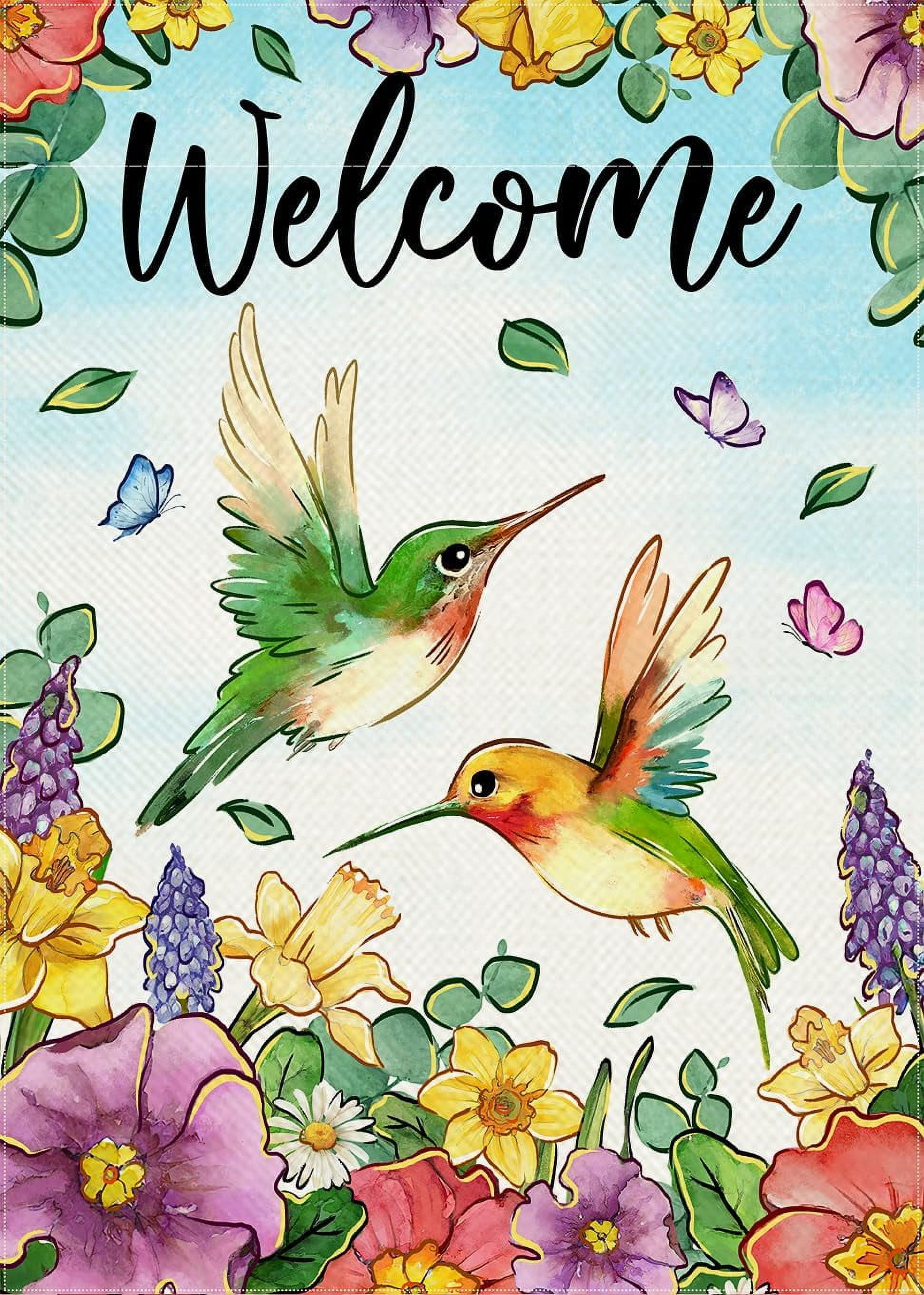 Welcome Spring Summer Hummingbird Decorative Garden Flag, Morning Glory ...