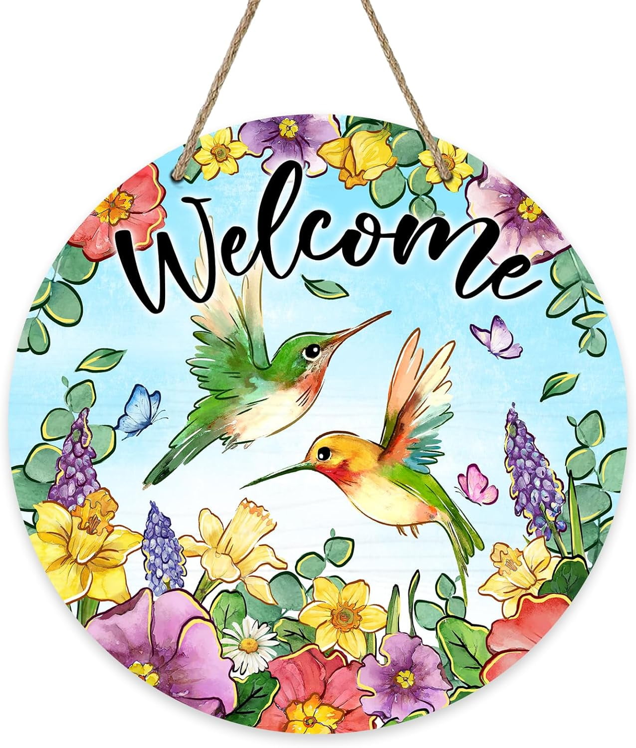 Welcome Spring Summer Hummingbird Front Door Sign, Daffodil Morning ...