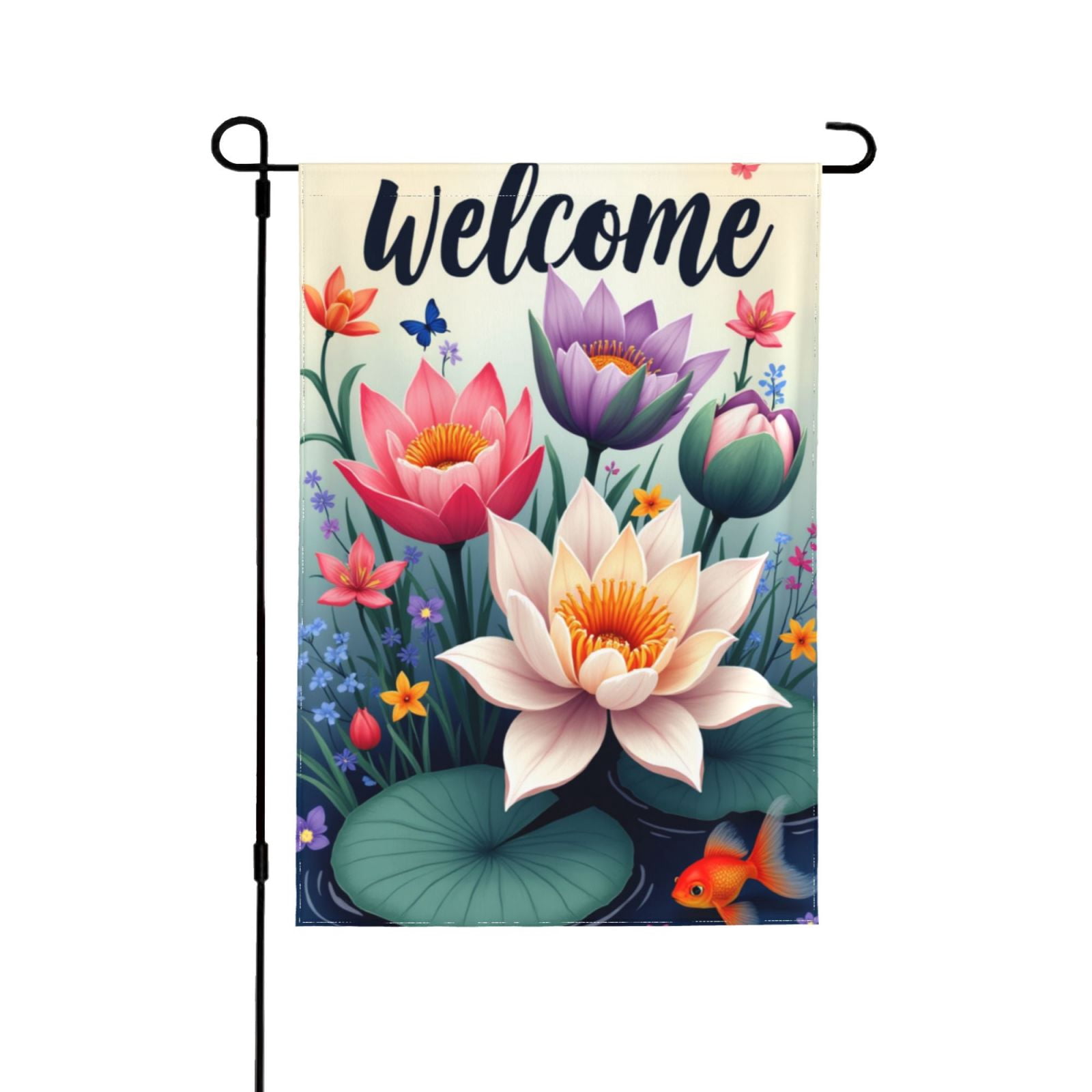 Welcome Spring Summer Lotus Garden Flag 12x18 Inch Double Sided Floral ...