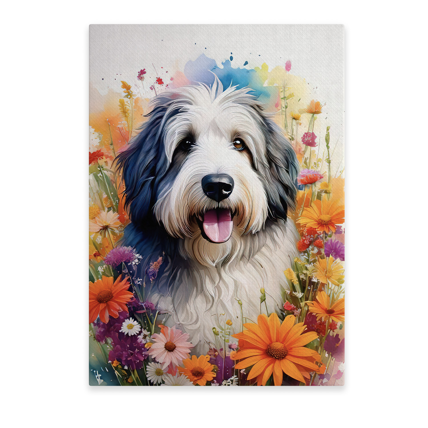Welcome Spring Summer Old English Sheepdog Portrait Flower Blue Sky ...