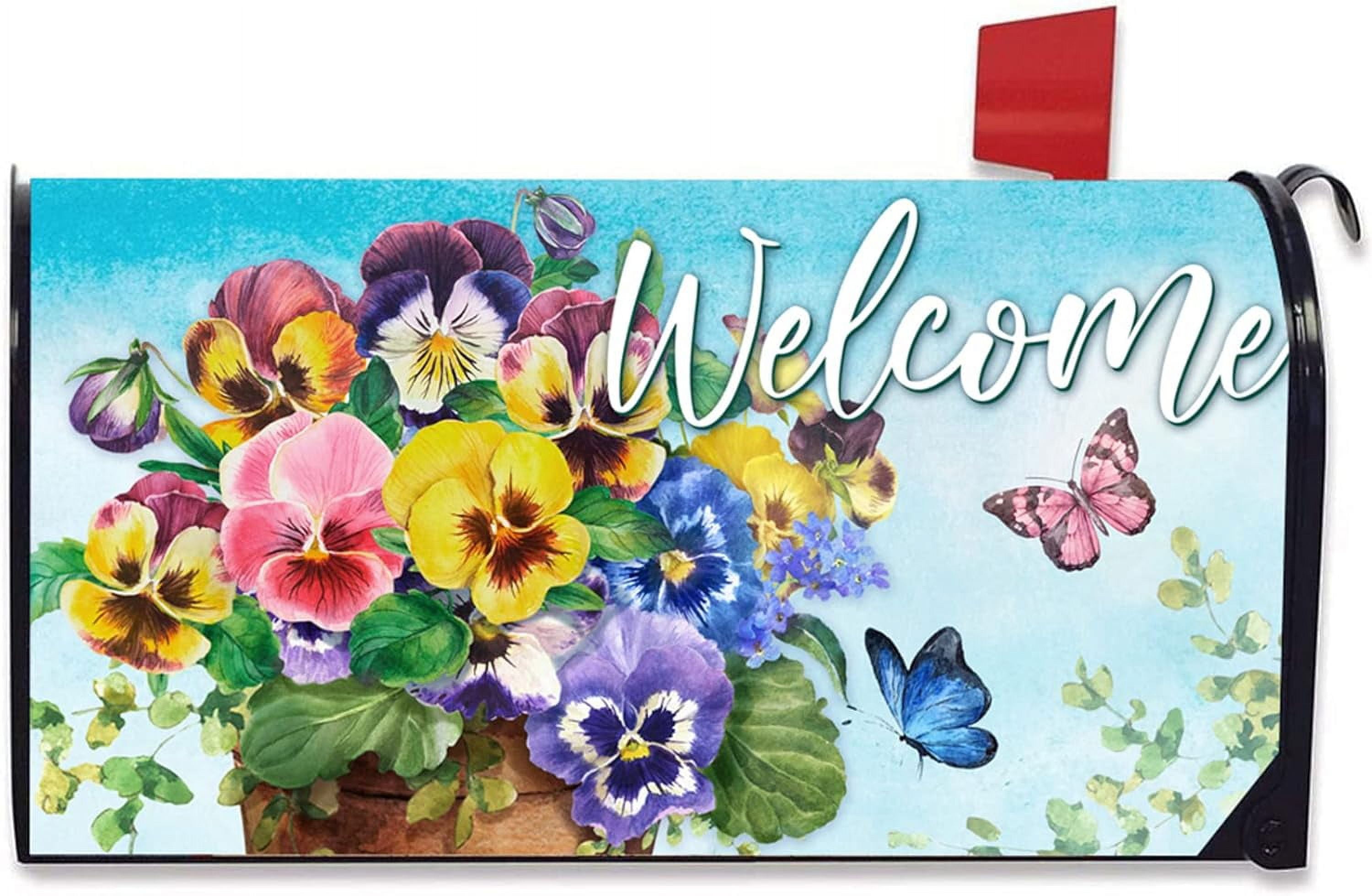 Welcome Spring Summer Pansy Flowers Mailbox Cover Magnetic Standard ...