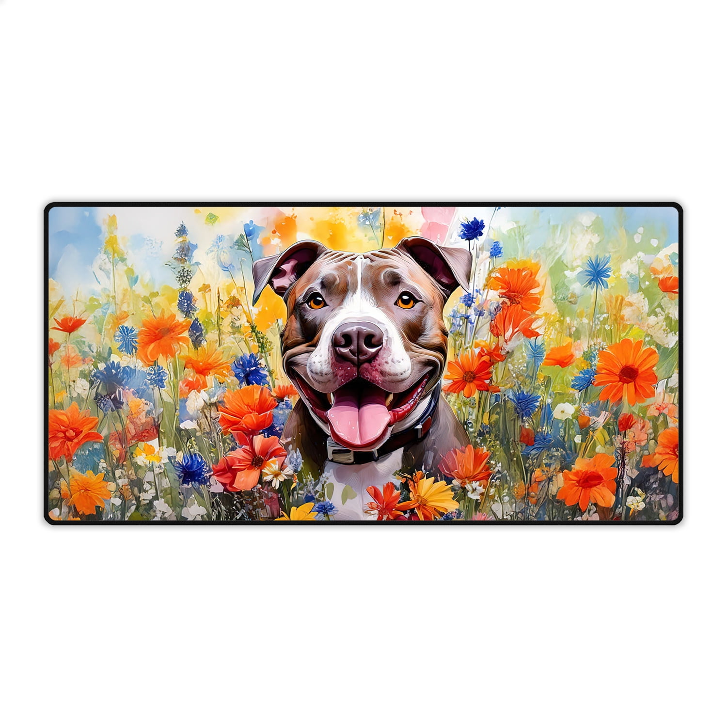 Welcome Spring Summer Pitbull Portrait Flower Blue Sky Desk Mat Full ...