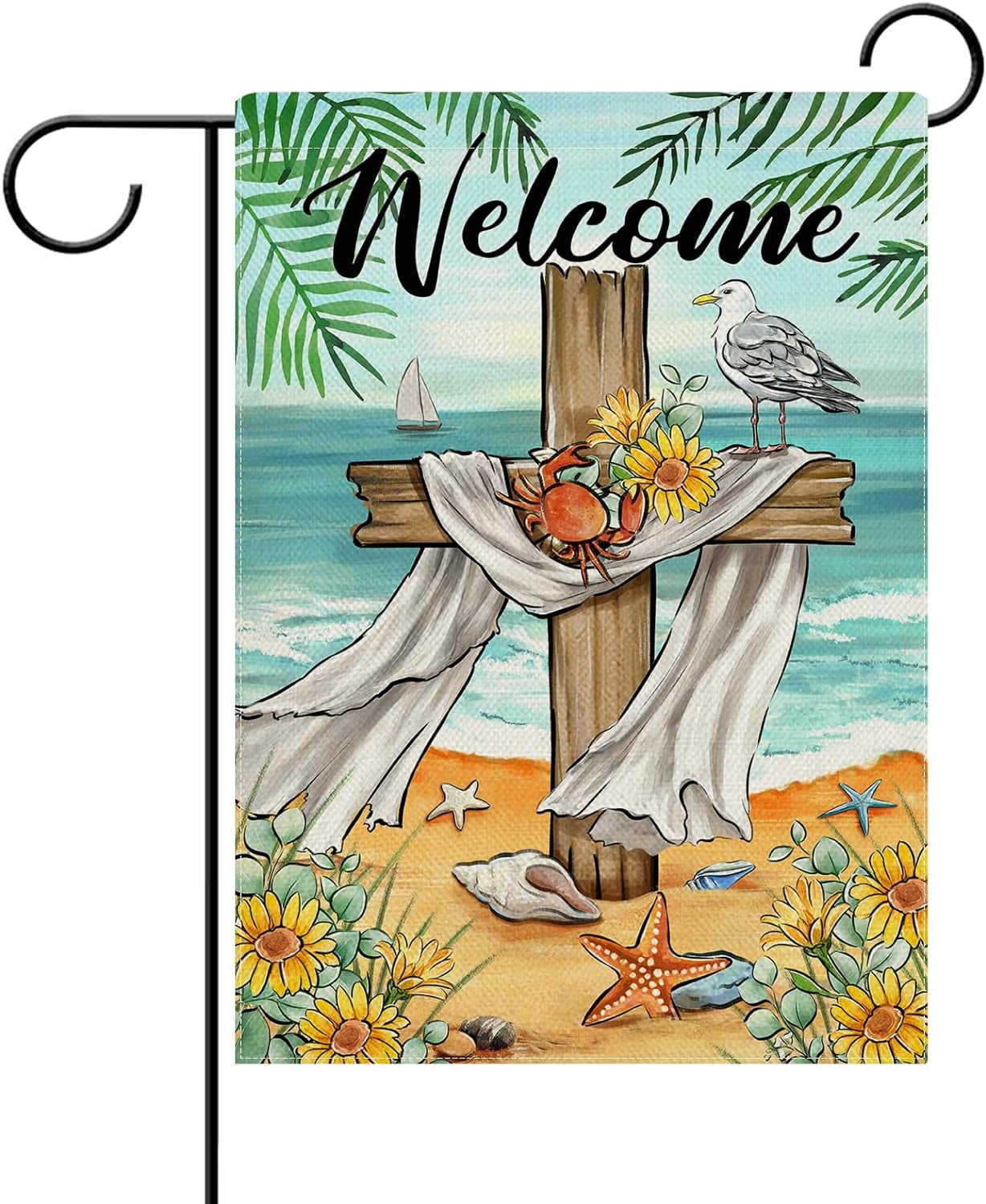 Welcome Spring Summer Religious Cross Decorative Garden Flag, Christian ...