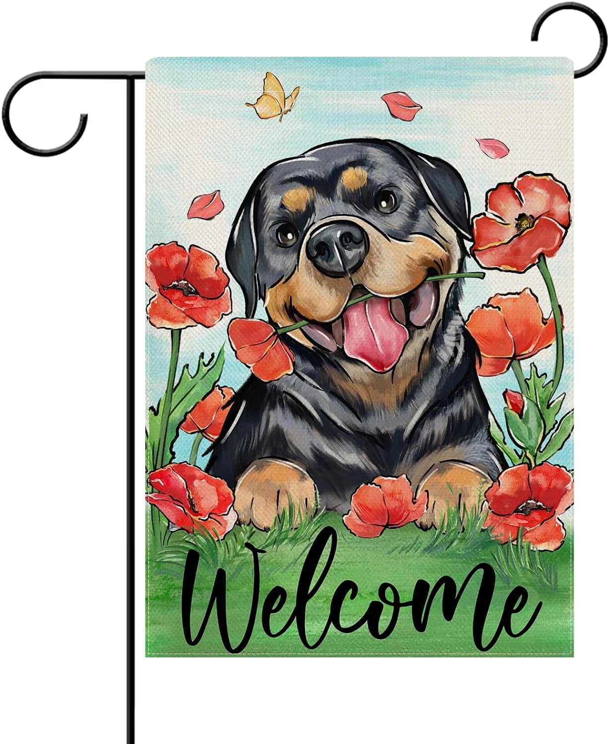 Welcome Spring Summer Rottweiler Dog Decorative Garden Flag, Puppy Red ...