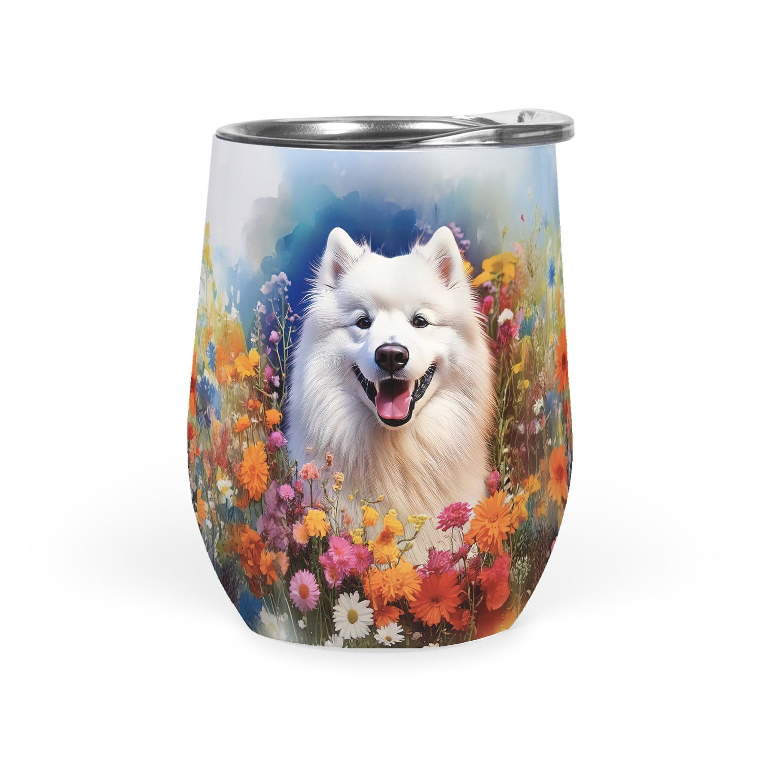 Welcome Spring Summer Samoyed Portrait Flower Blue Sky 12oz Stainless ...