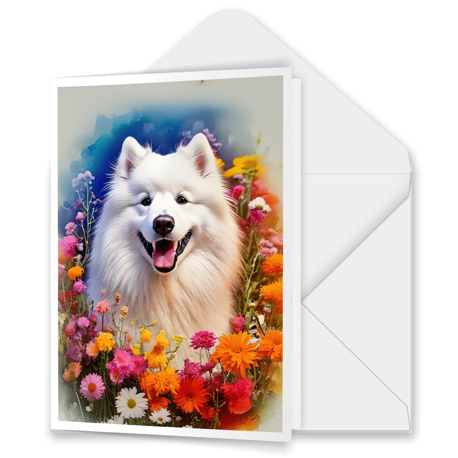 Welcome Spring Summer Samoyed Portrait Flower Blue Sky 5x7in Folded ...