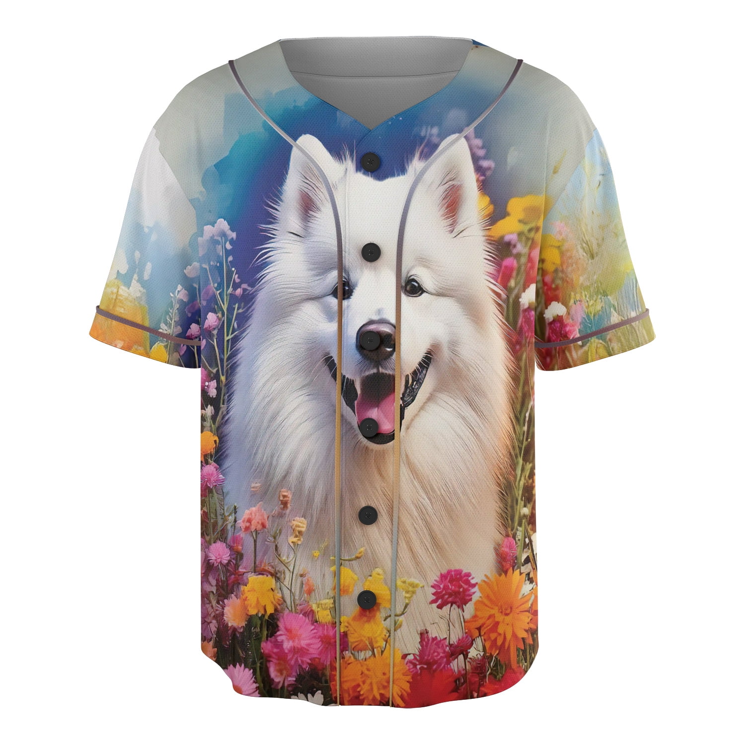Welcome Spring Summer Samoyed Portrait Flower Blue Sky All Over Print ...