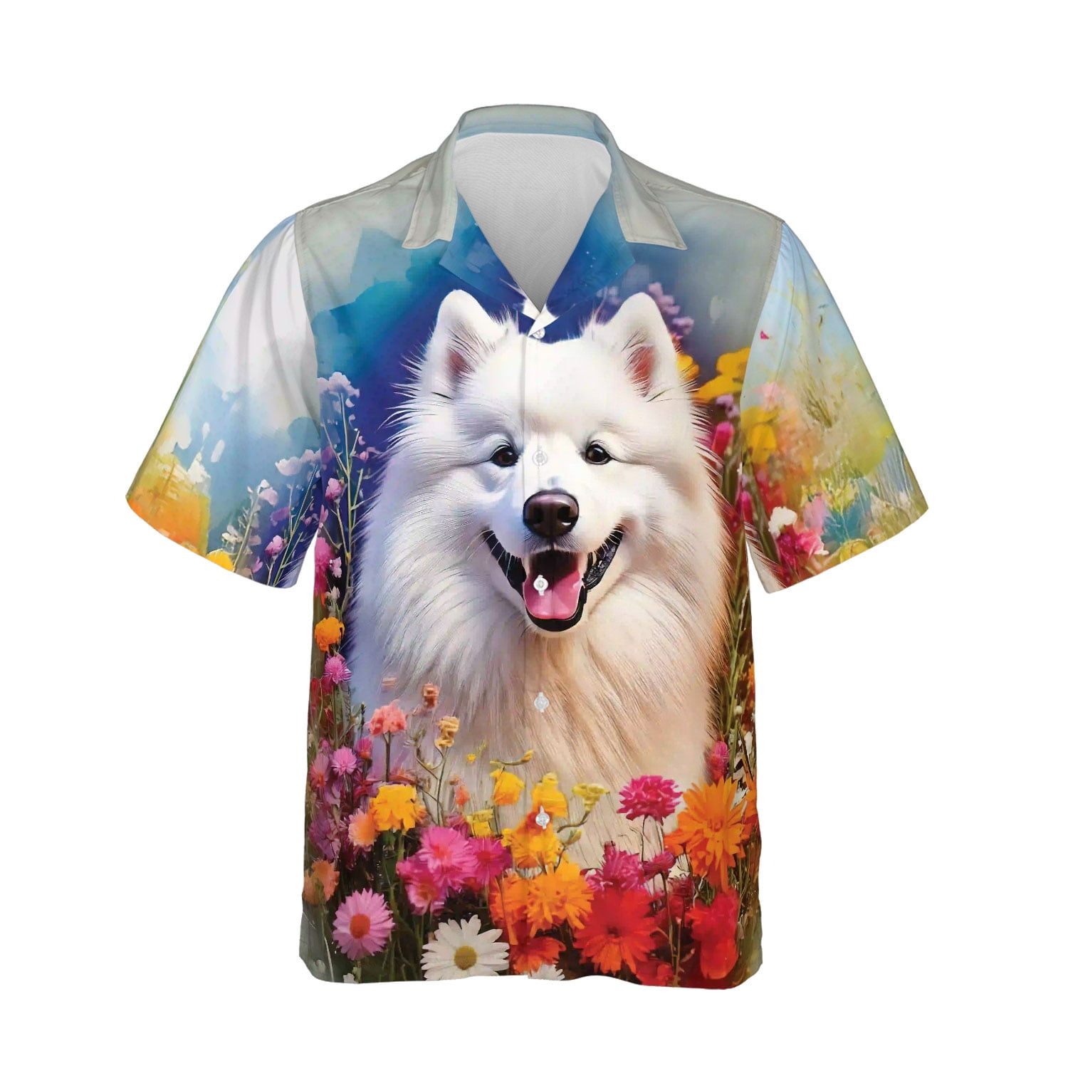 Welcome Spring Summer Samoyed Portrait Flower Blue Sky Hawaiian Shirt ...