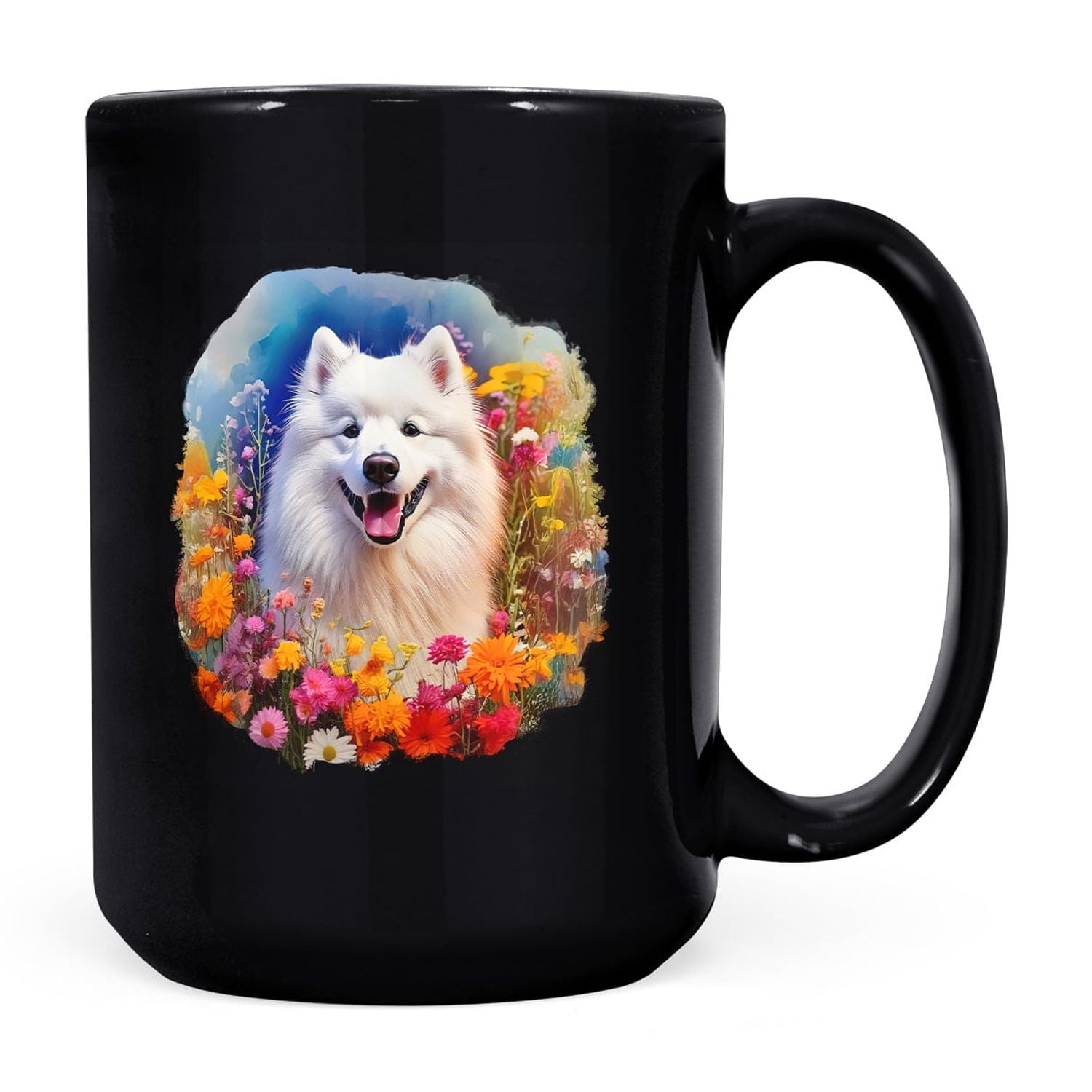 Welcome Spring Summer Samoyed Portrait Flower Blue Sky Mug Siberian ...