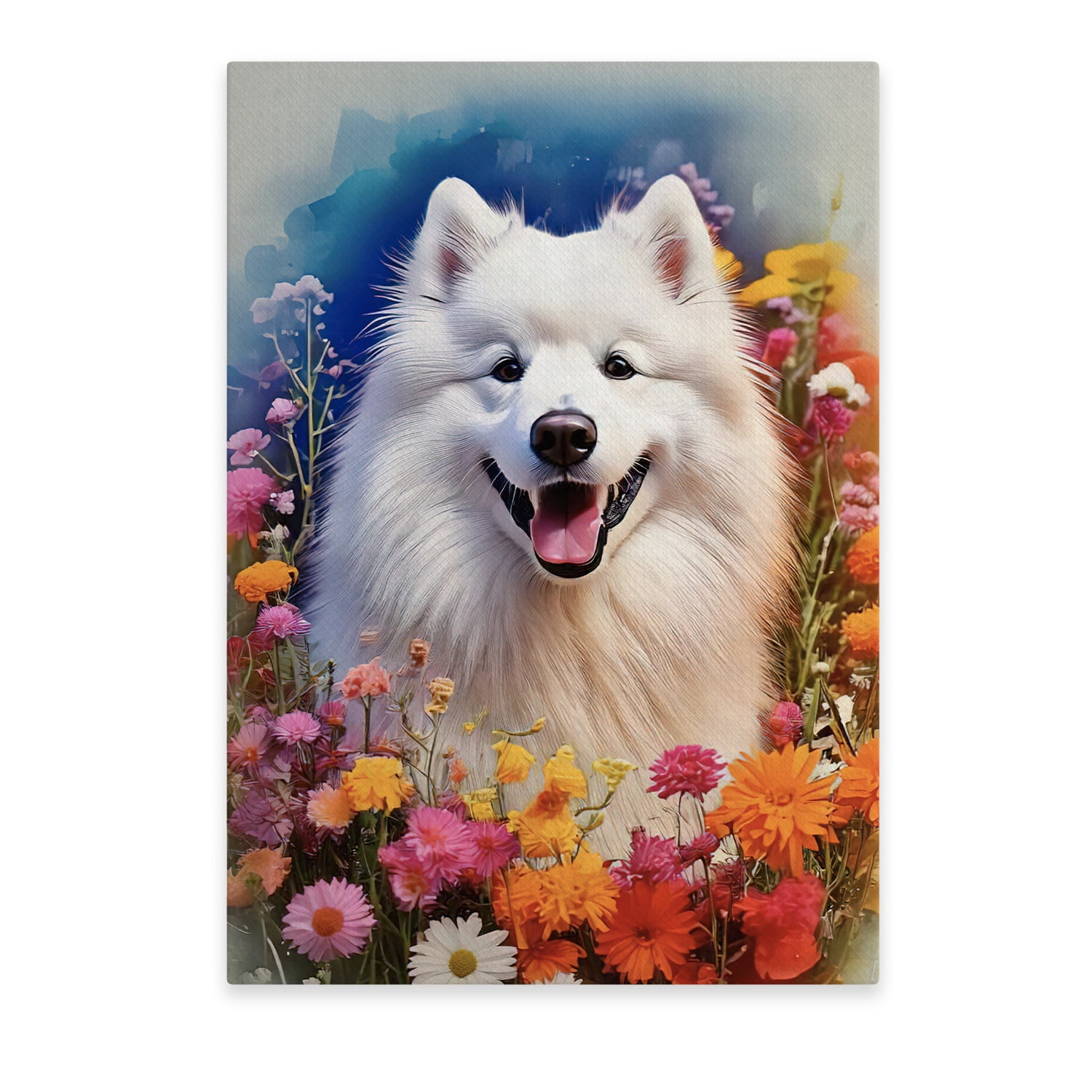 Welcome Spring Summer Samoyed Portrait Flower Blue Sky Vertical Matte ...