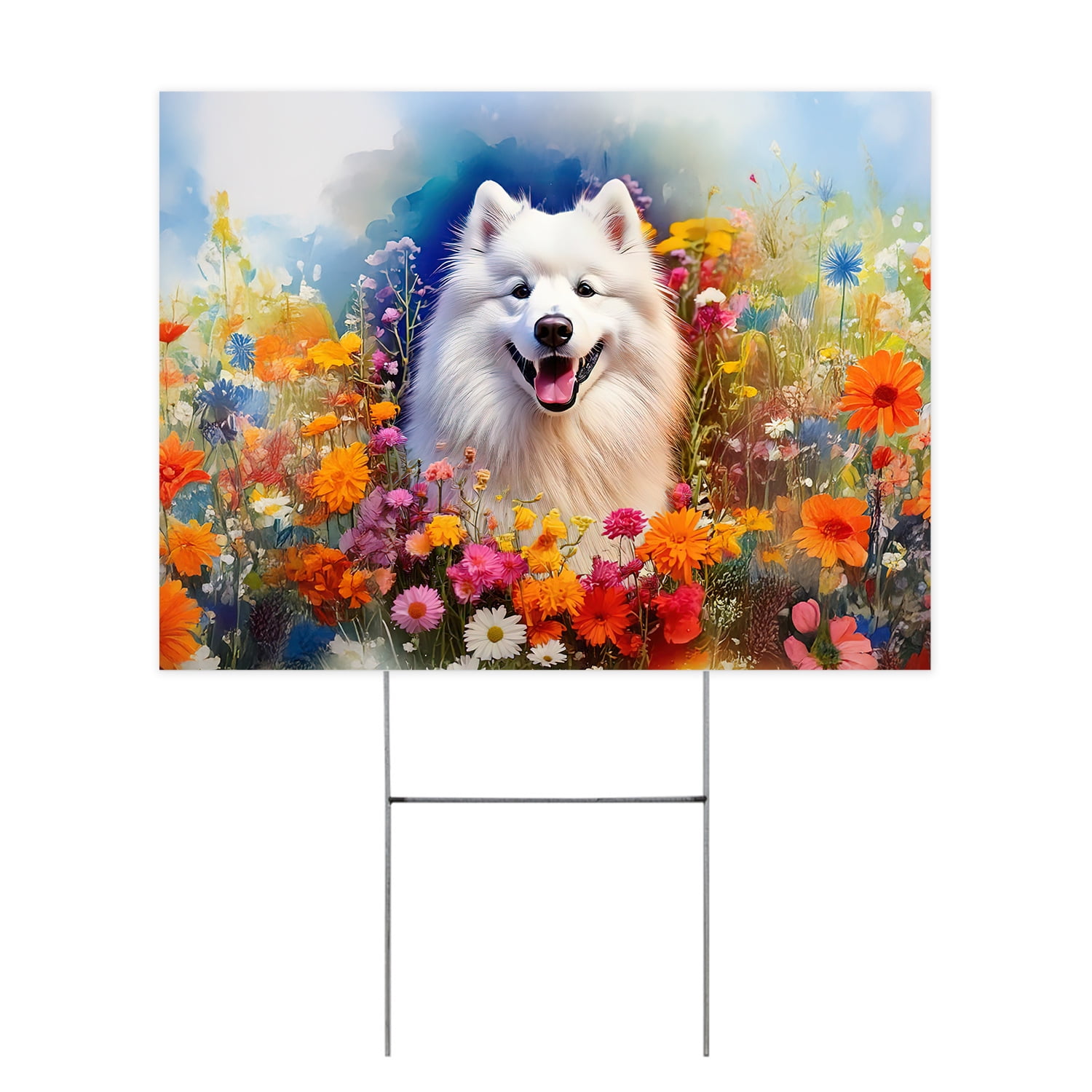 Welcome Spring Summer Samoyed Portrait Flower Blue Sky Yard Sign ...