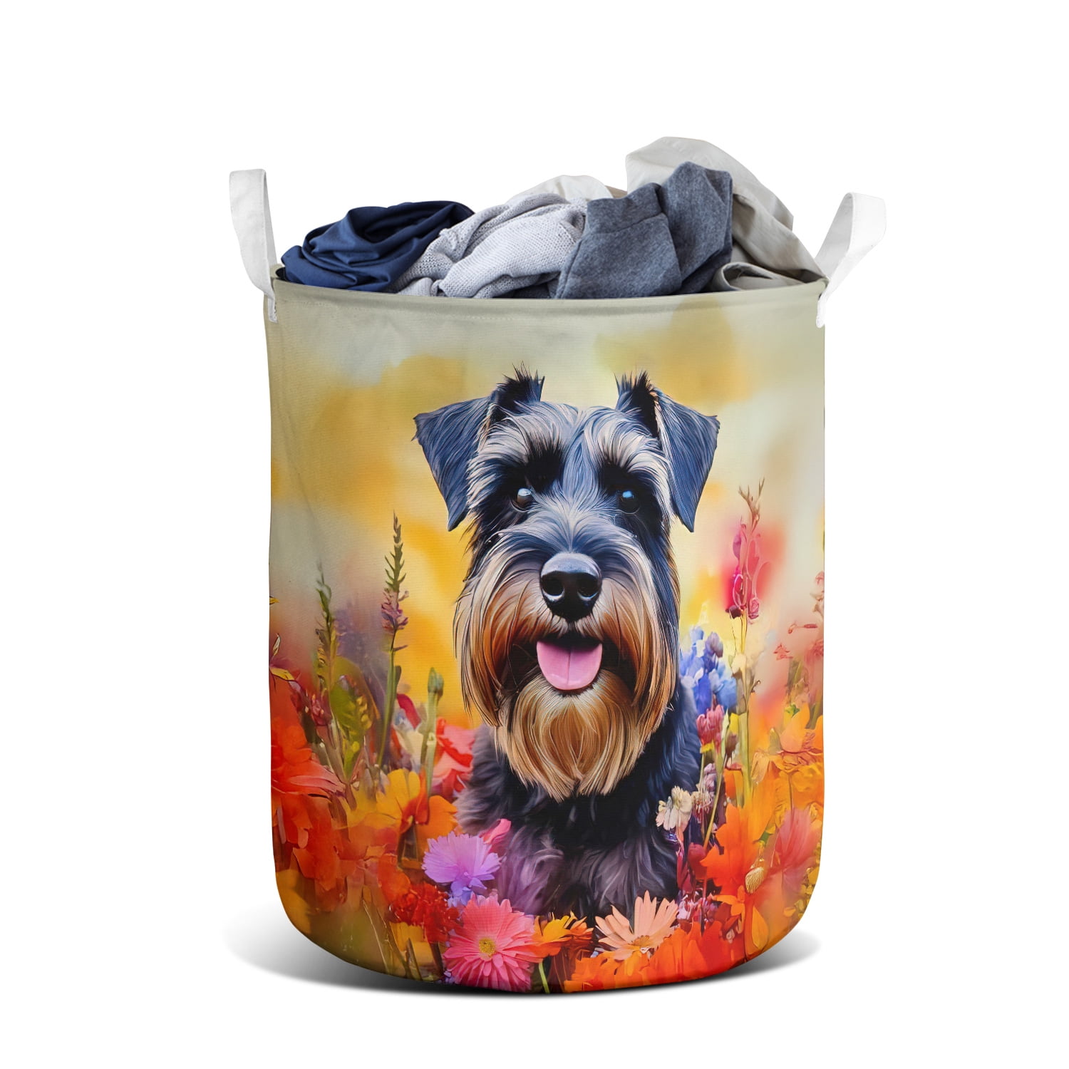 Welcome Spring Summer Schnauzer Portrait Flower Blue Sky Foldable ...