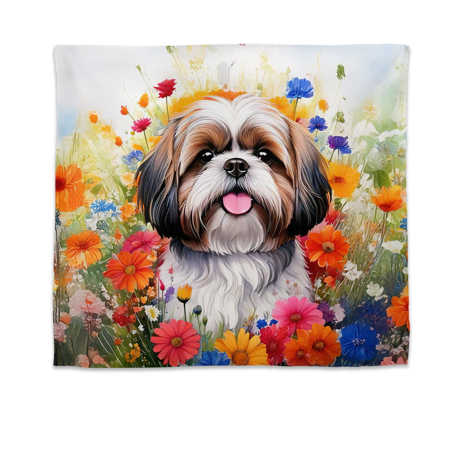 Welcome Spring Summer Shih Tzu Portrait Flower Blue Sky Tapestry Lion ...