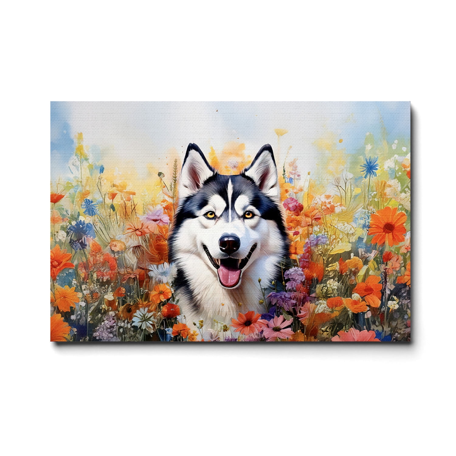 Welcome Spring Summer Siberian Husky Portrait Flower Blue Sky ...