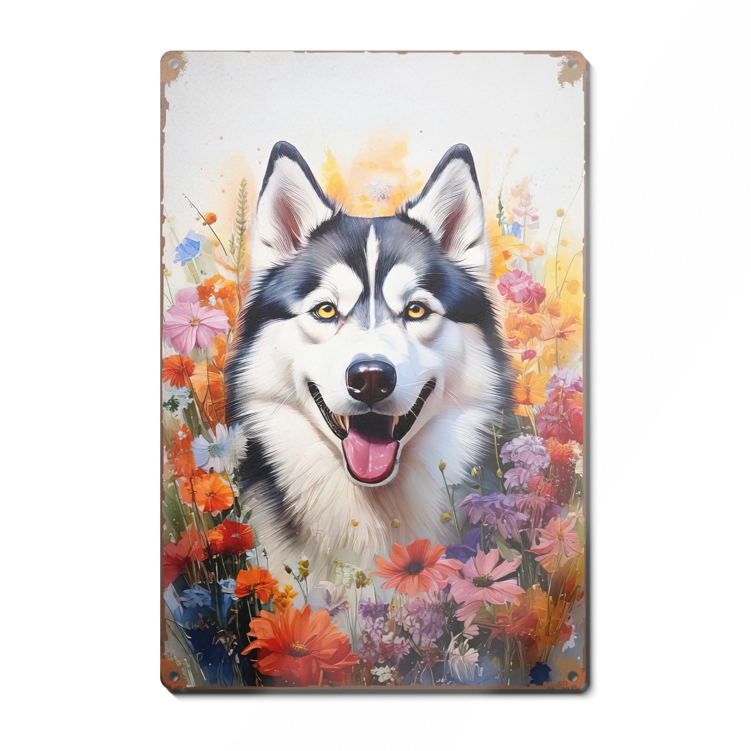 Welcome Spring Summer Siberian Husky Portrait Flower Blue Sky Vertical ...