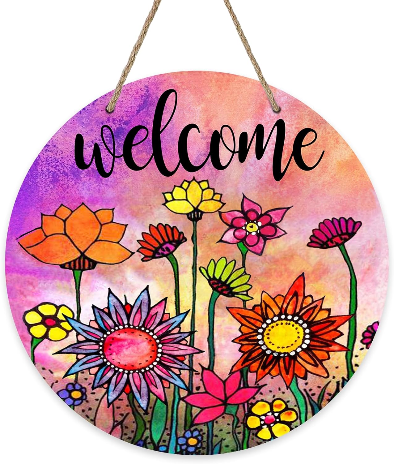 Welcome Spring Summer Sunflower Front Door Sign, Watercolor Abstract ...
