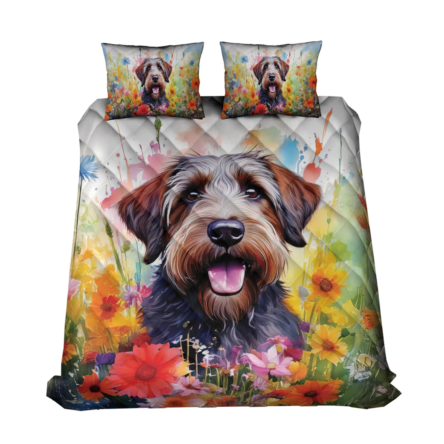 Welcome Spring Summer Wirehaired Pointing Griffon Portrait Flower Blue ...