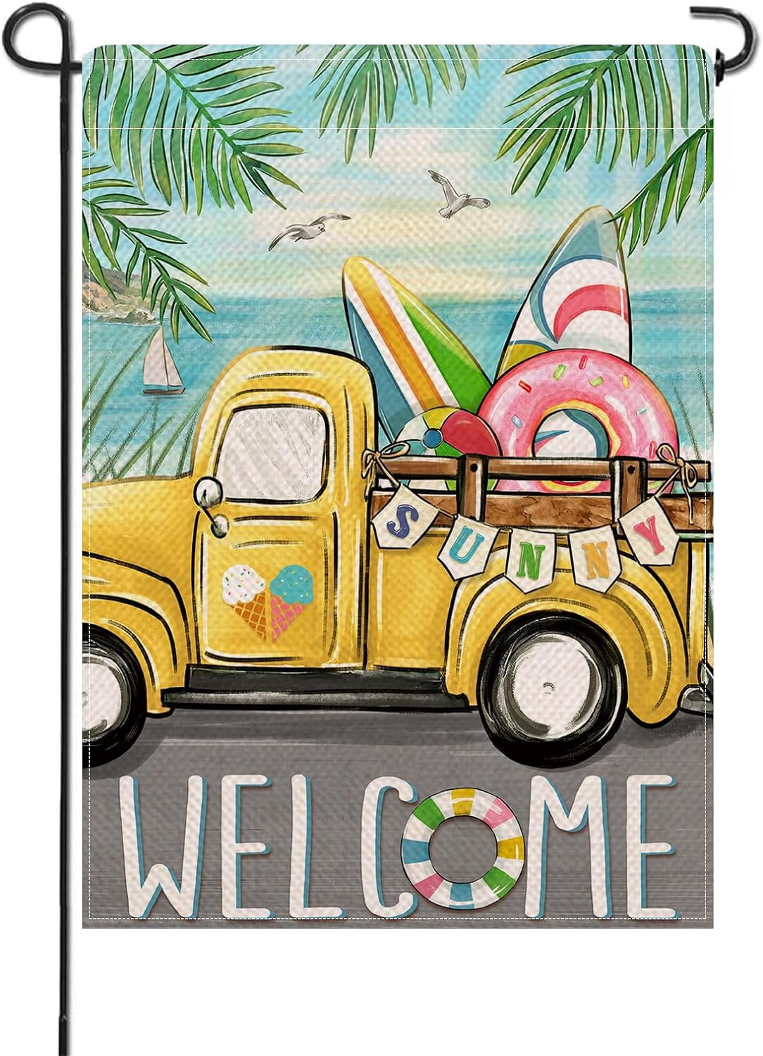 Welcome Spring Summer Yellow Truck Small Decorative Garden Flag, Sunny ...