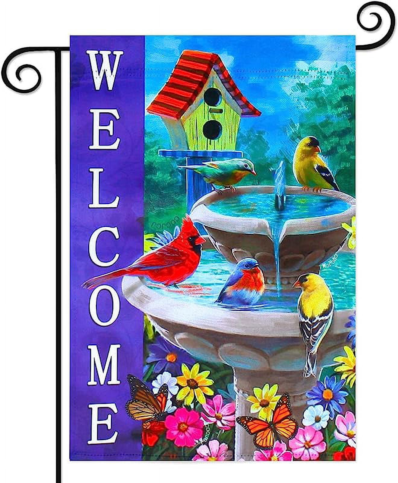 Welcome Spring Summer bird Outside Vertical Double Sided small Garden ...