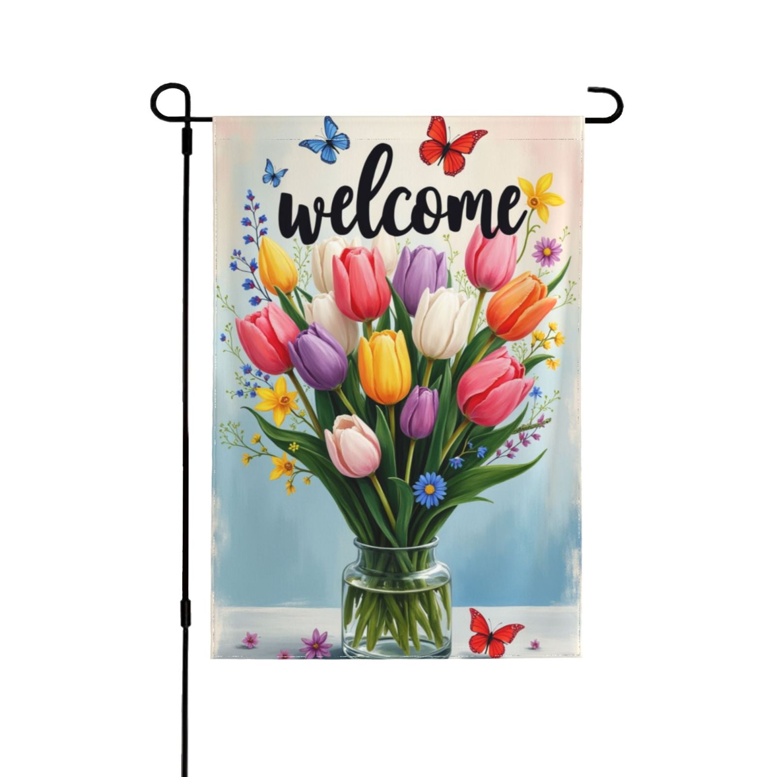 Welcome Spring Tulip Garden Flag 12x18 Inch Double Sided Outdoor Yard ...