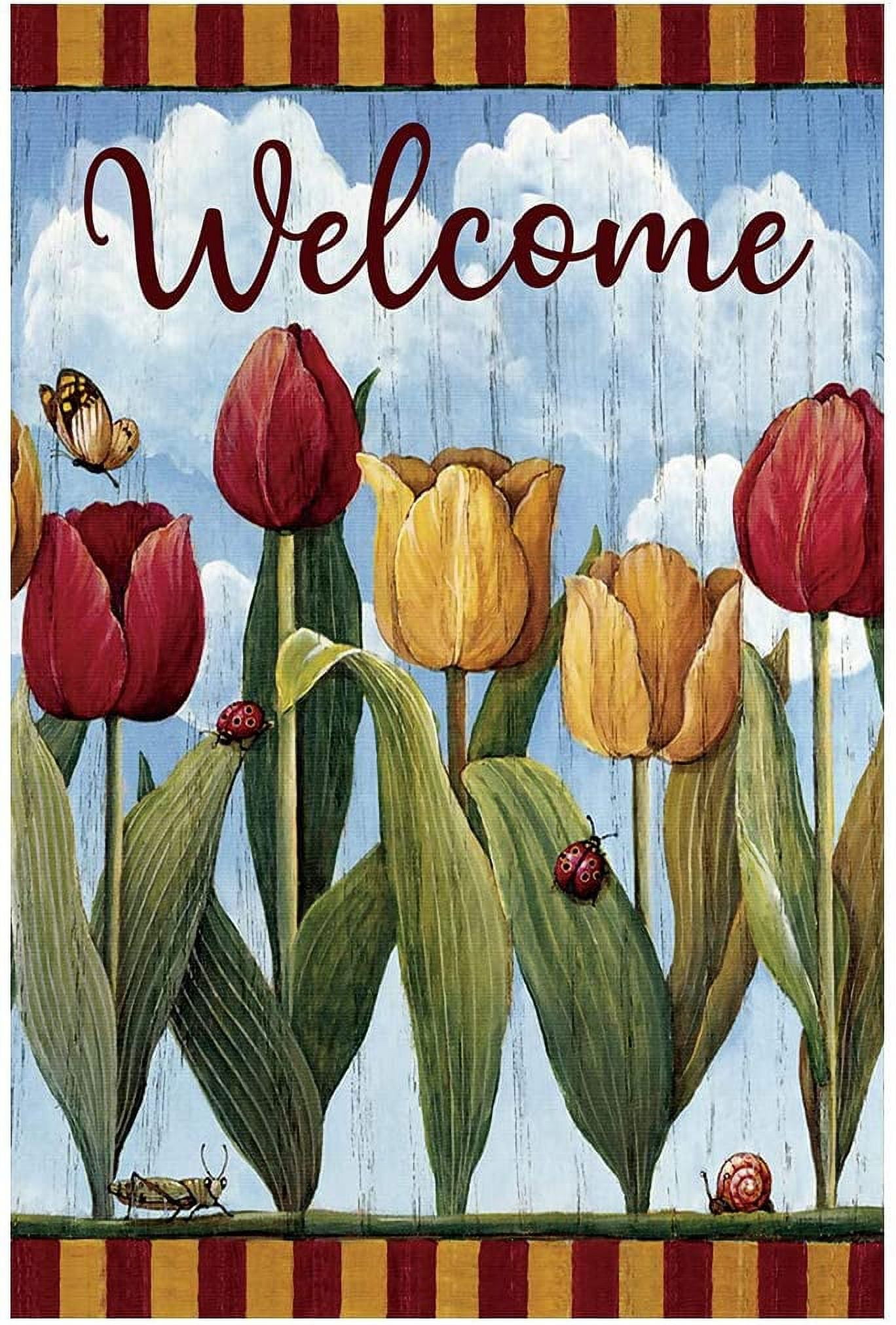 Welcome Spring Tulip House Yard Flag Double Sided Floral House Flag ...