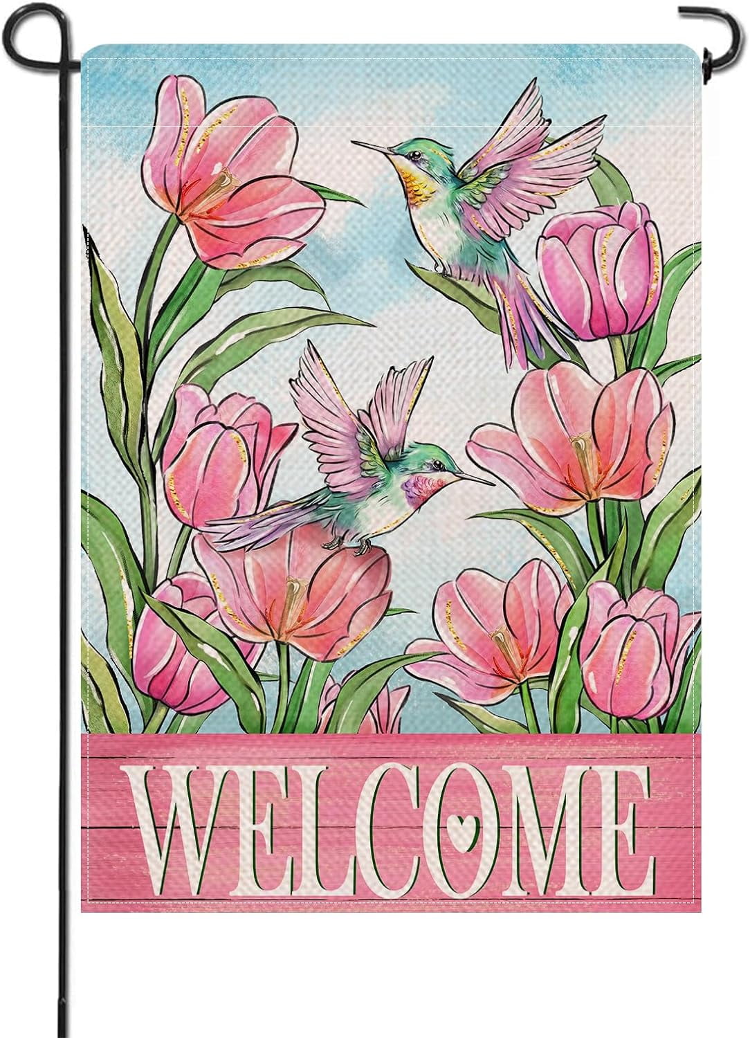 Welcome Spring Tulip Hummingbird Small Decorative Garden Flag, Pink ...